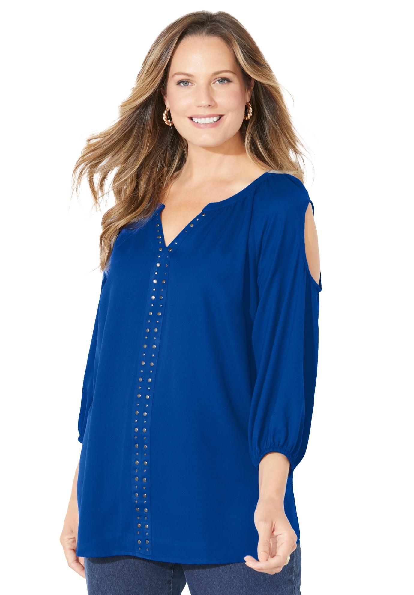 Catherines Women's Plus Size Cold Shoulder Stud Accented Top - Walmart.com