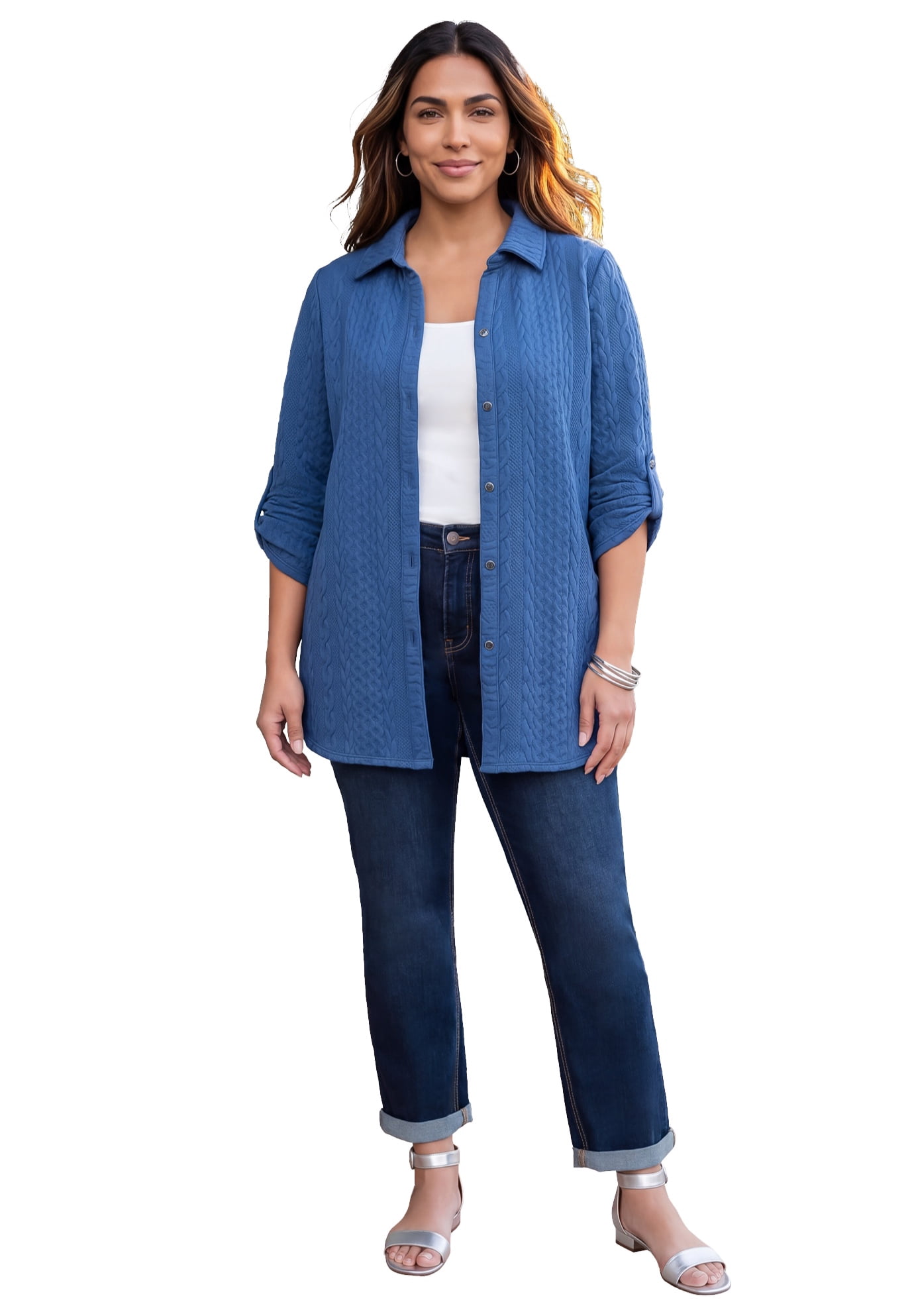 Catherines Women's Plus Size Collared Cable Buttonfront Tunic - Walmart.com