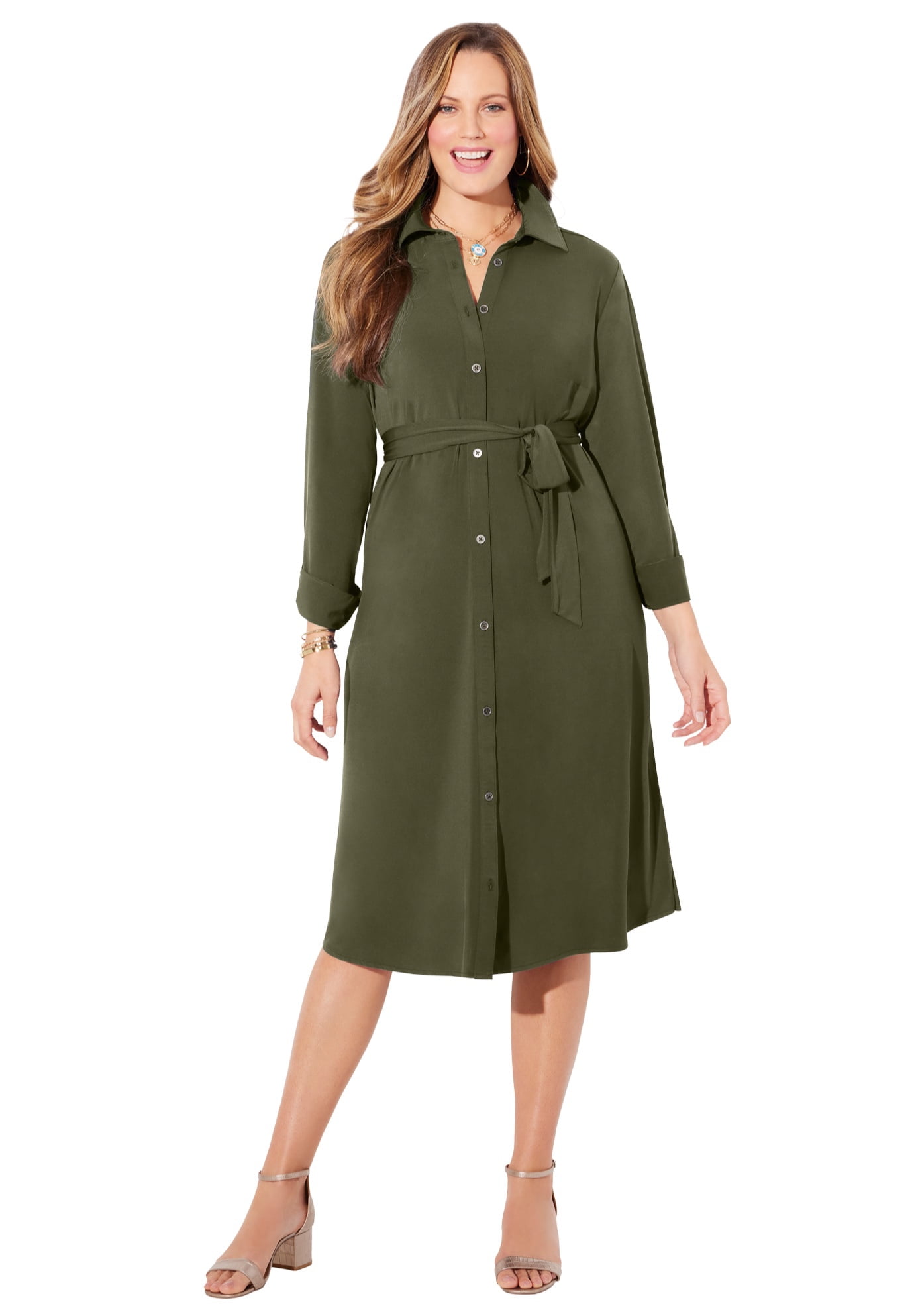 Catherines Women's Plus Size Convertible Buttonfront Shirt Dress ...