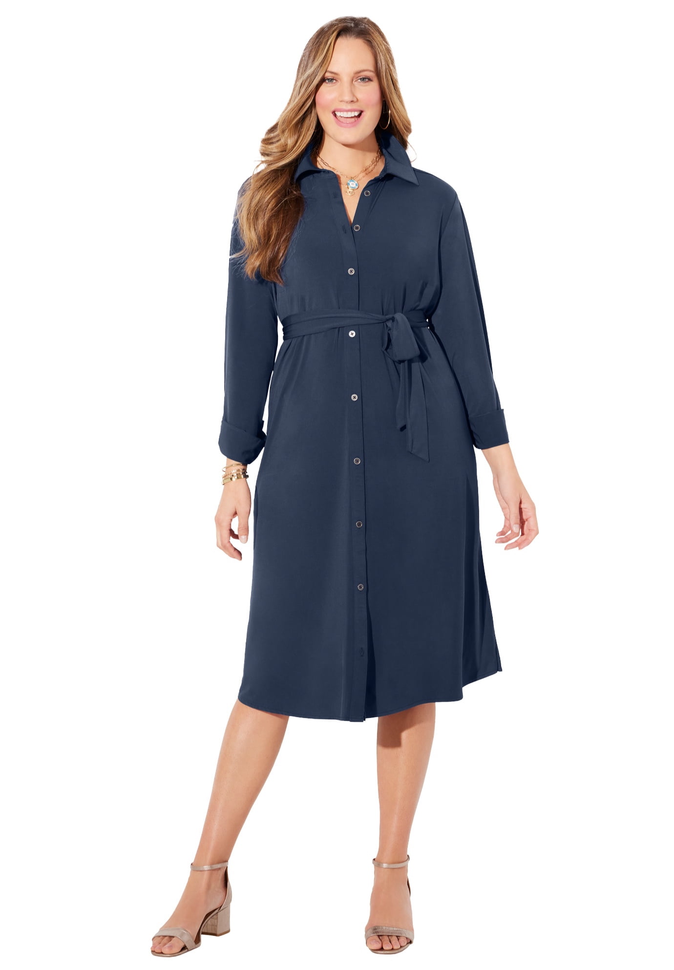 Catherines Women's Plus Size Convertible Buttonfront Shirt Dress ...