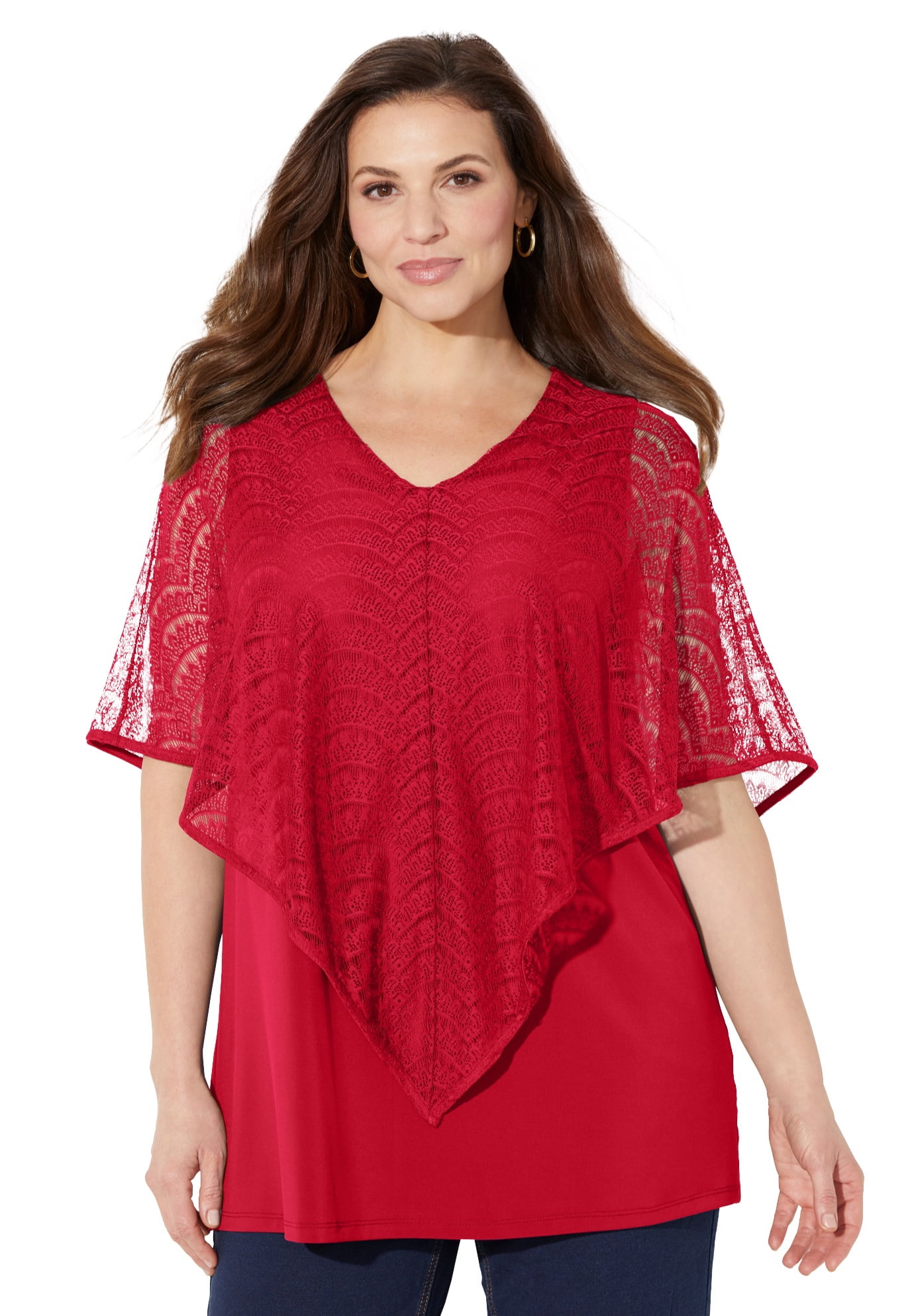 Catherines Women's Plus Size Crochet Poncho Duet Top - Walmart.com
