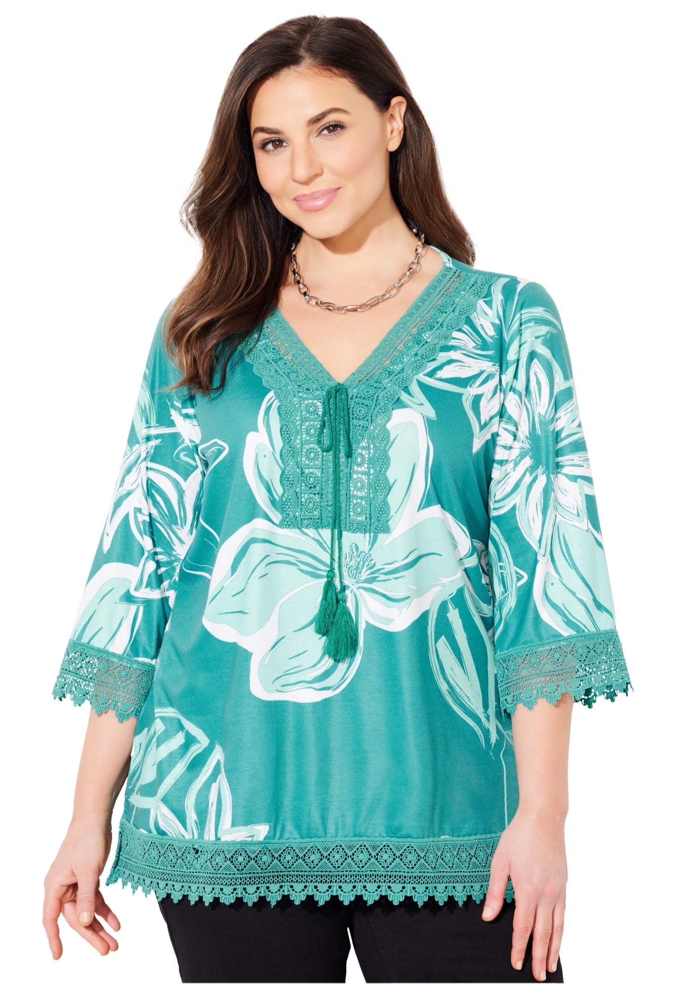 Catherines Women's Plus Size Crochet Trim Tunic - Walmart.com