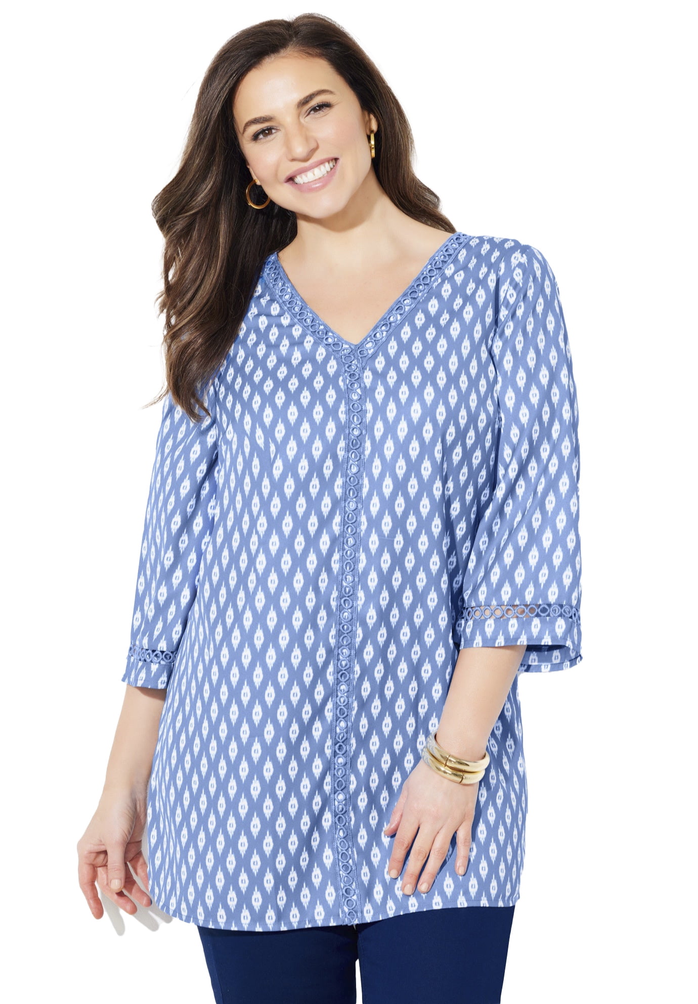 Catherines Women's Plus Size Crochet Trim V-Neck Tunic - Walmart.com
