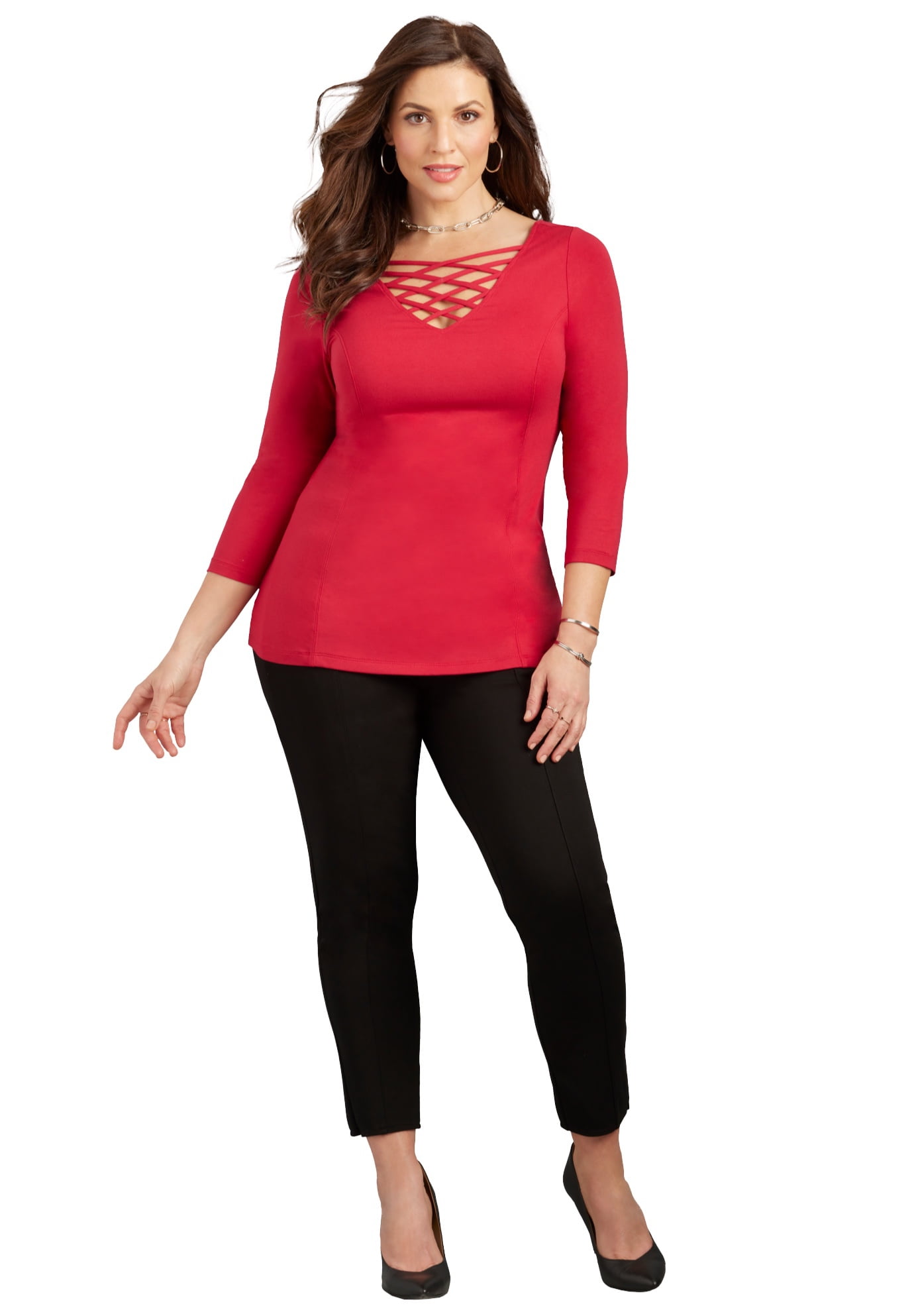 Catherines Women's Plus Size Curvy Collection Crisscross Top - Walmart.com
