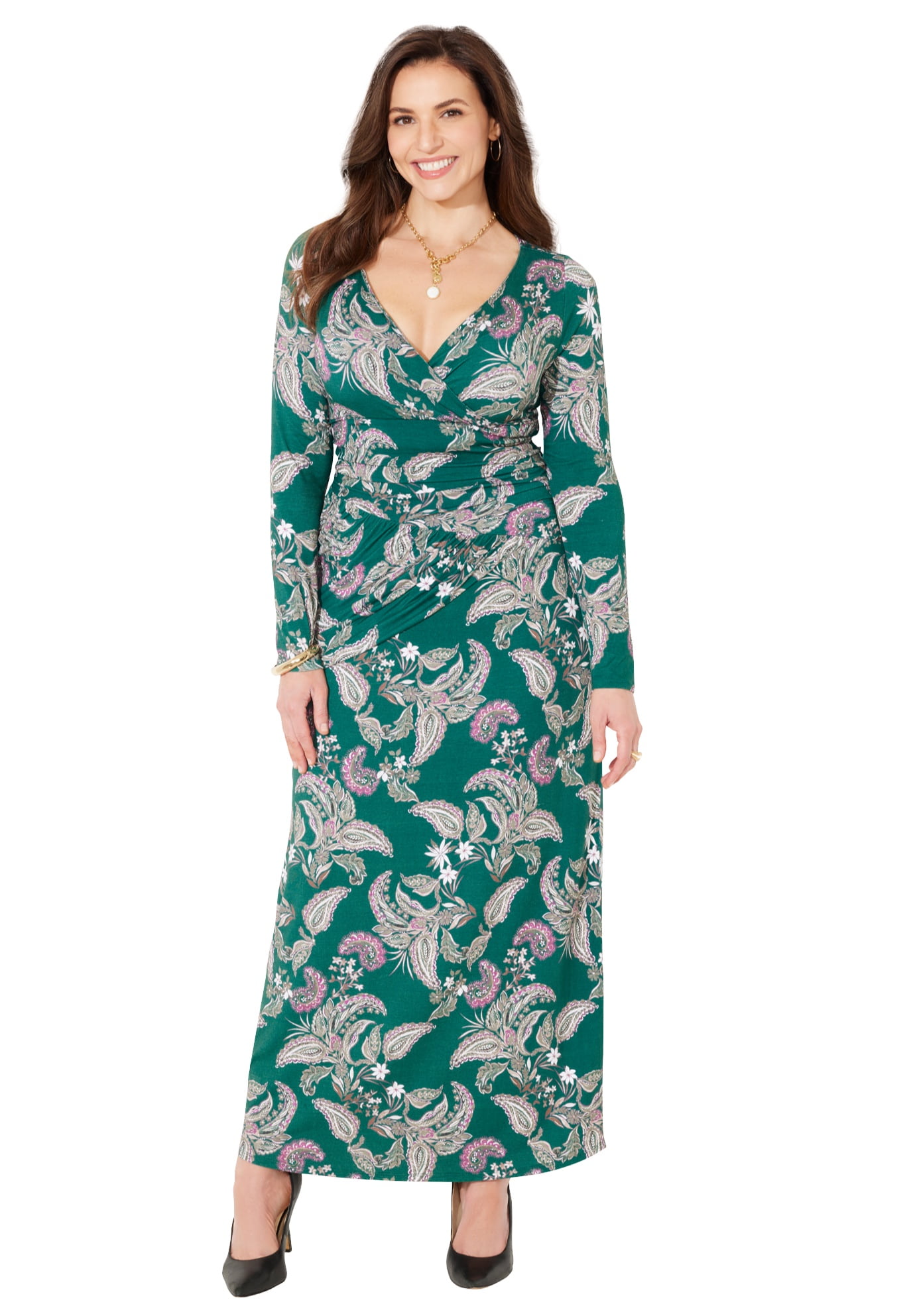 Catherines Women's Plus Size Curvy Collection Draped Midi Dress ...