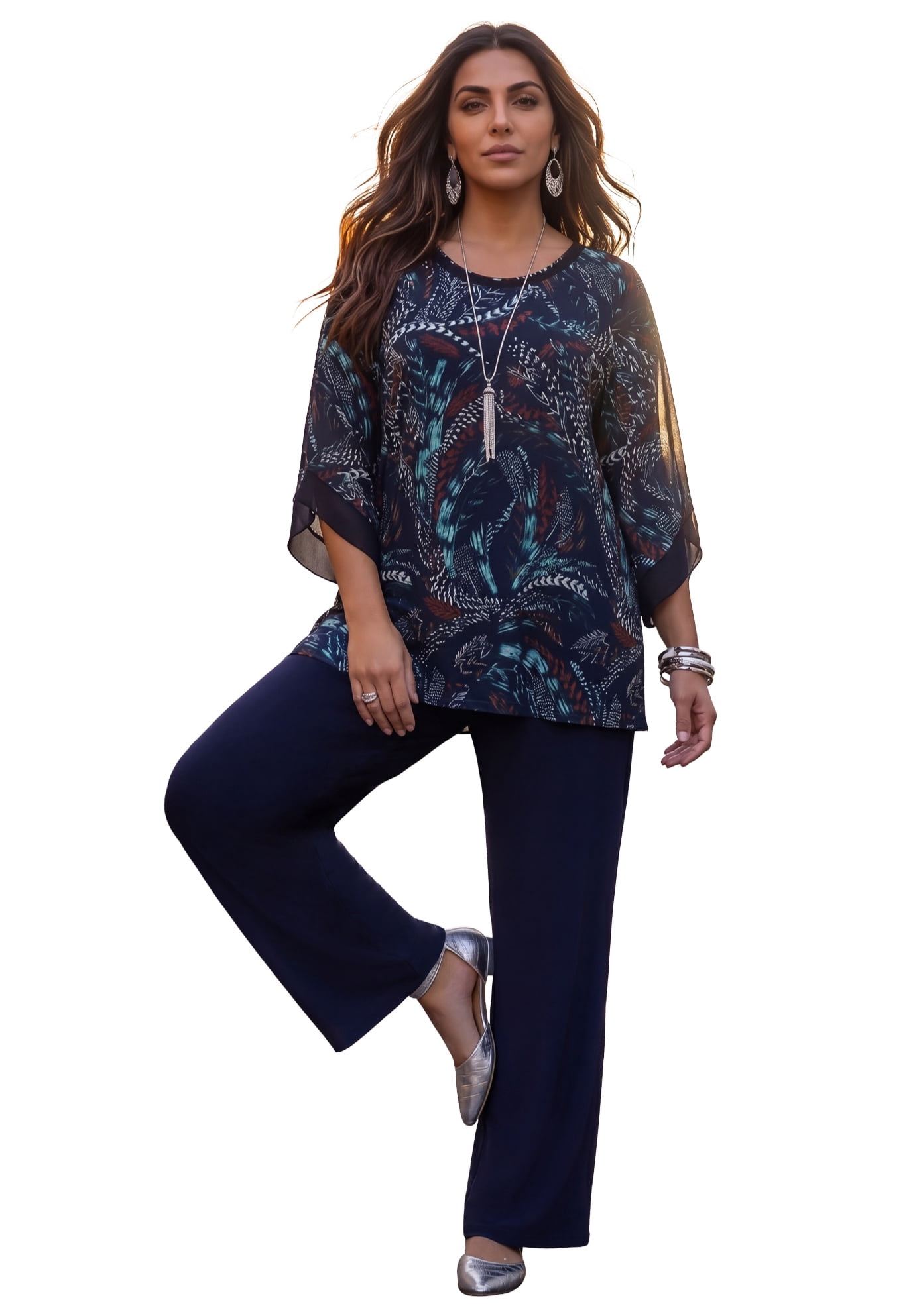 Catherines Women's Plus Size Dream Drape Flutter Sleeve Top - Walmart.com