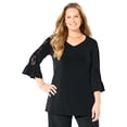 Catherines Women's Plus Size Dream Drape V-Neck Lace Trim Top - Walmart.com