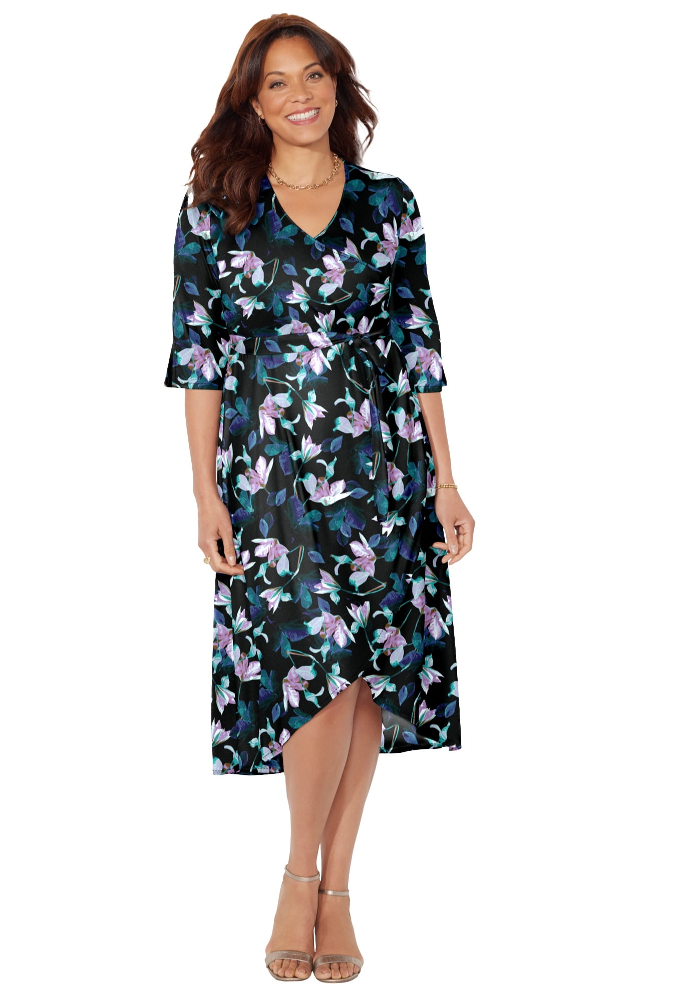 Catherines Women's Plus Size Easy Faux Wrap Dress - Walmart.com