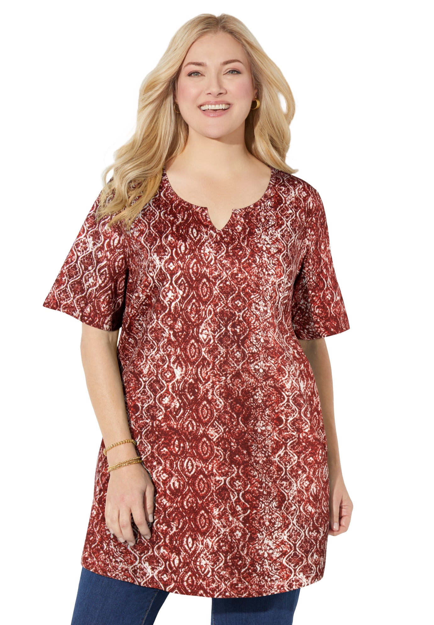Catherines Women's Plus Size Easy Fit Notch-Neck Tee - Walmart.com