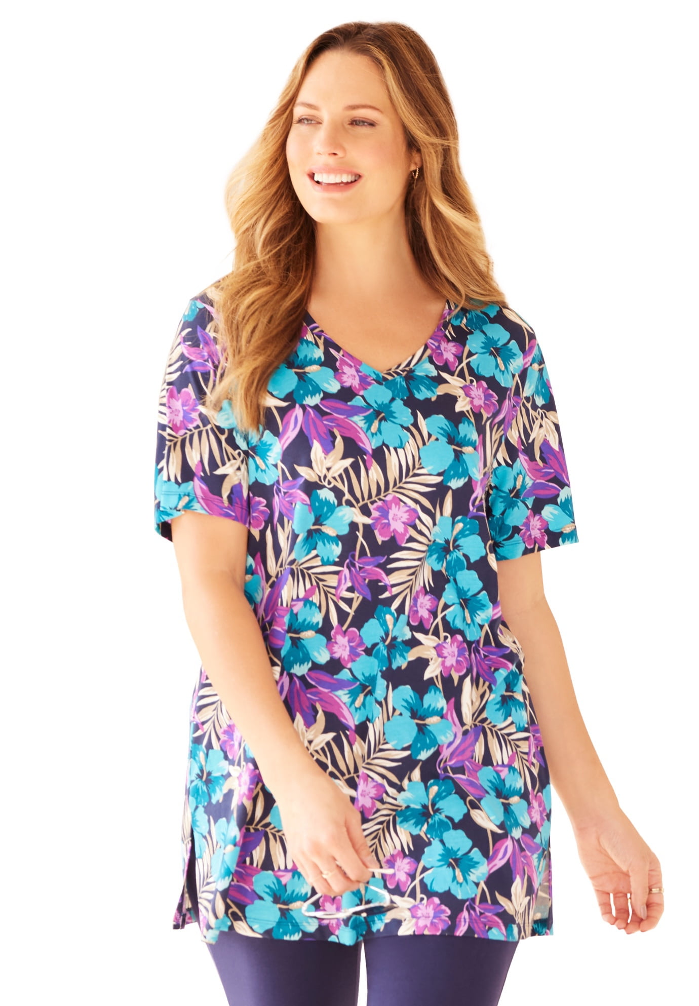 Catherines Women's Plus Size Easy Fit Short Sleeve V-Neck Tunic ...