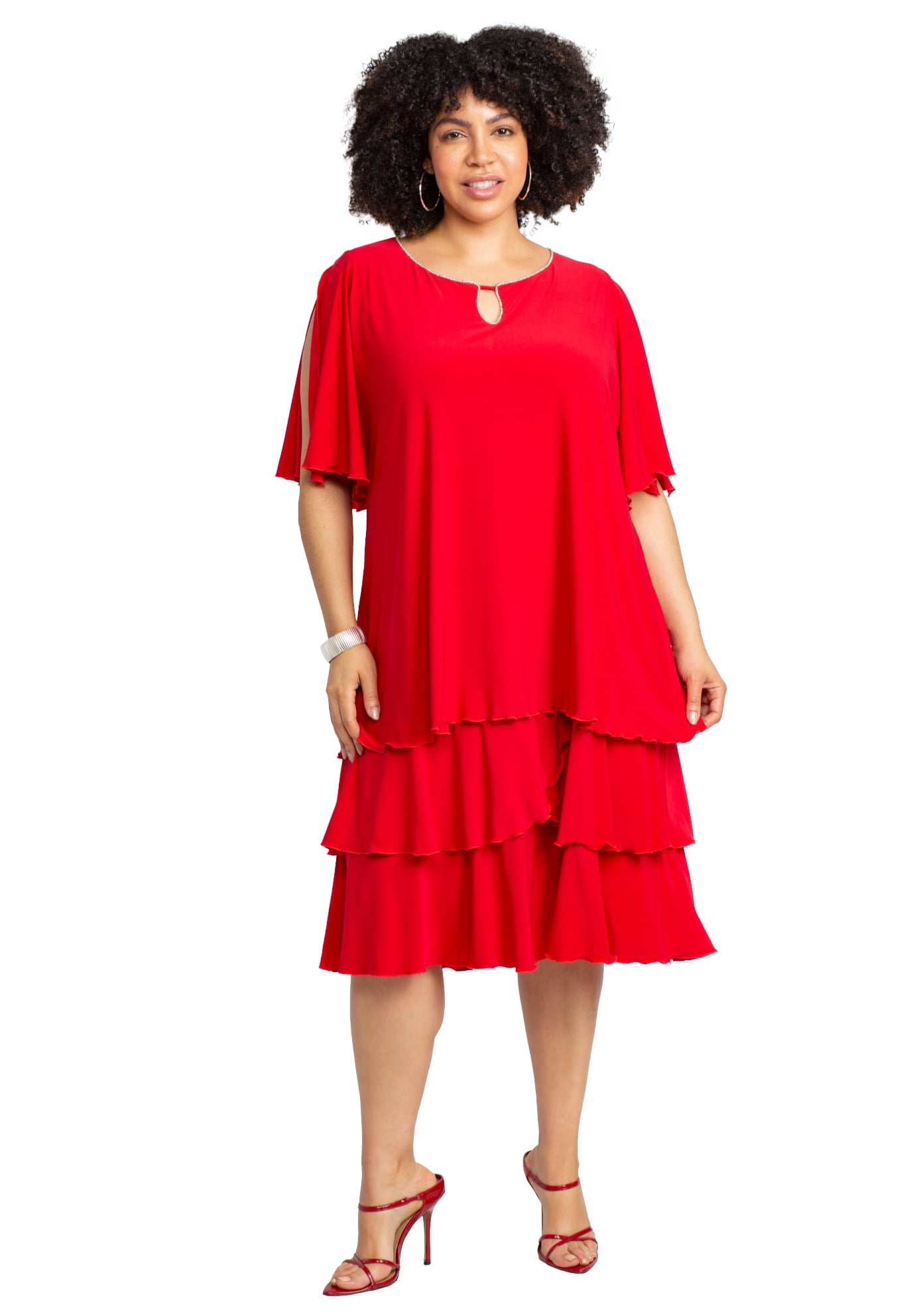 Catherines Women's Plus Size Embellished Keyhole Midi-Tier Dress ...