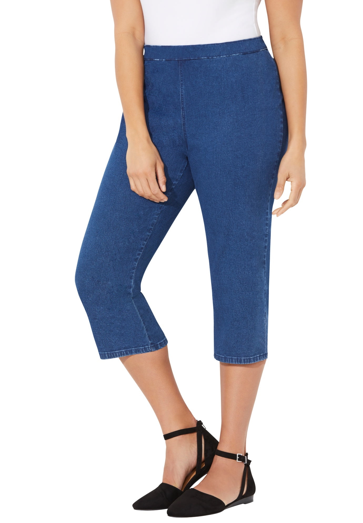 Catherines Women's Plus Size Everyday Denim Pull-On Capri - 4X, Classic ...