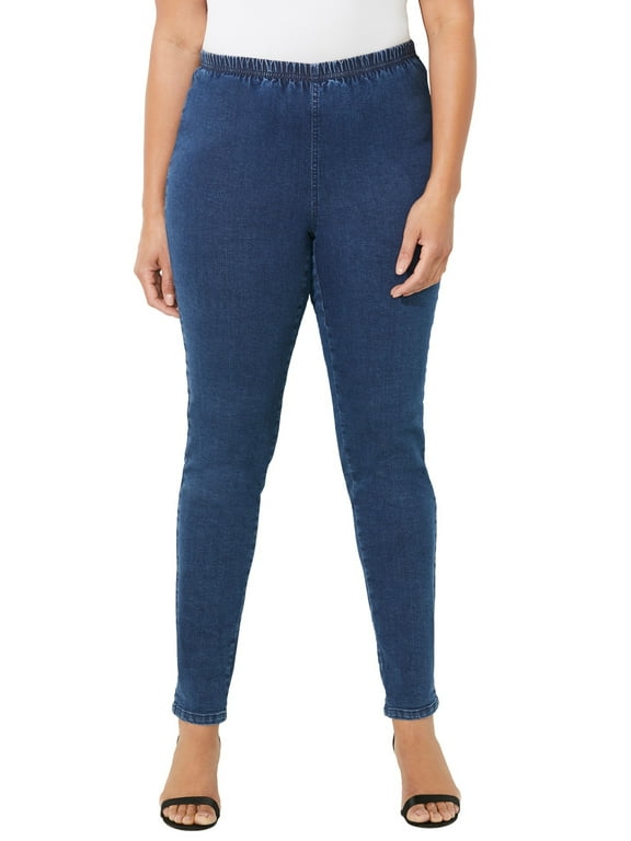 Jack David WOMENS PLUS SIZE Pull On Elastic Waist Stretch Denim jeans ...