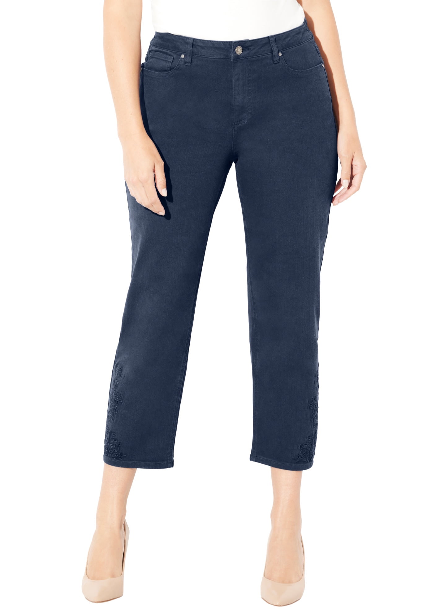 Catherines Women's Plus Size Eyelet Hem Straight Leg Capri - Walmart.com