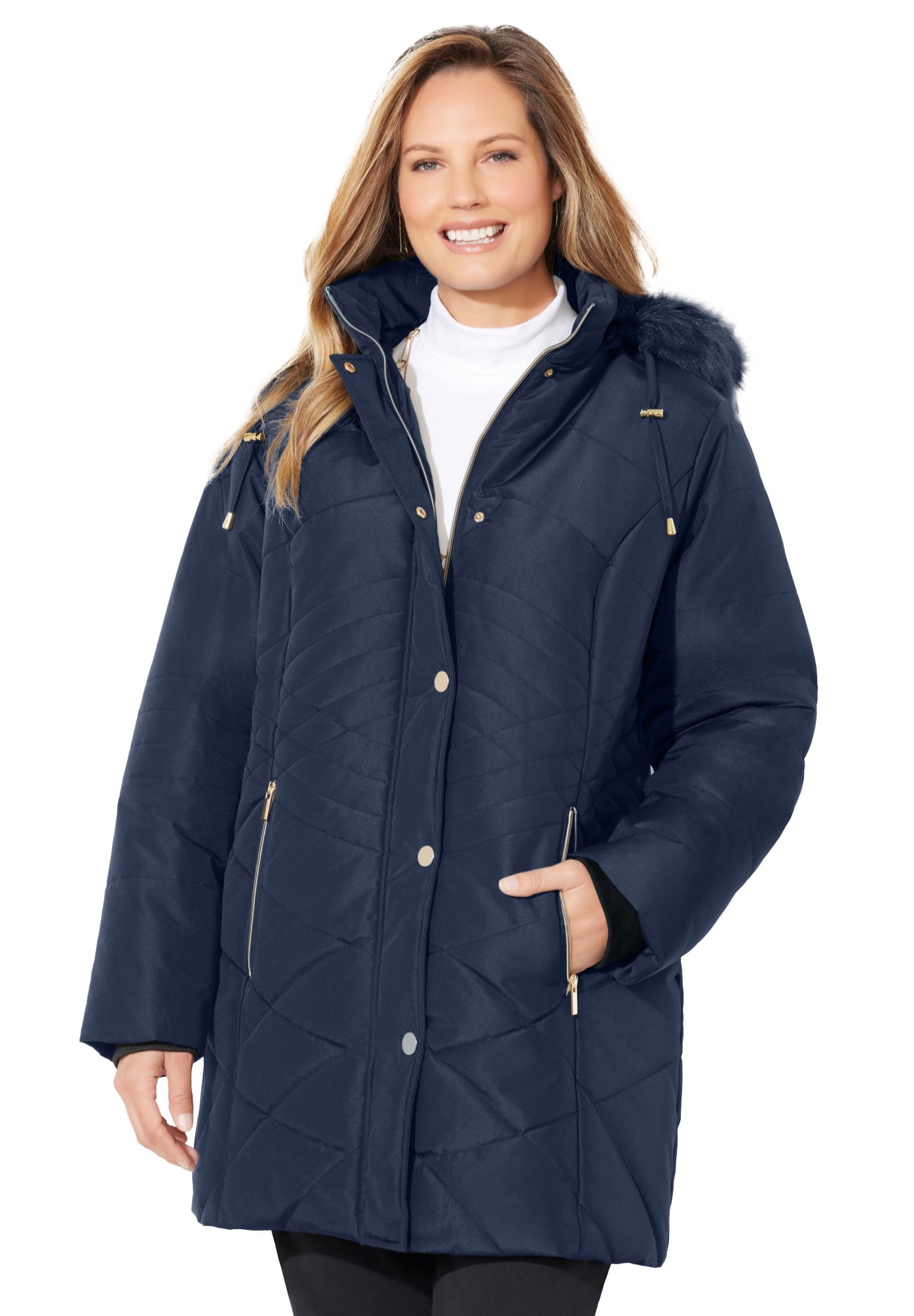 Catherines Women's Plus Size Faux Fur Hood Puffer Coat - Walmart.com