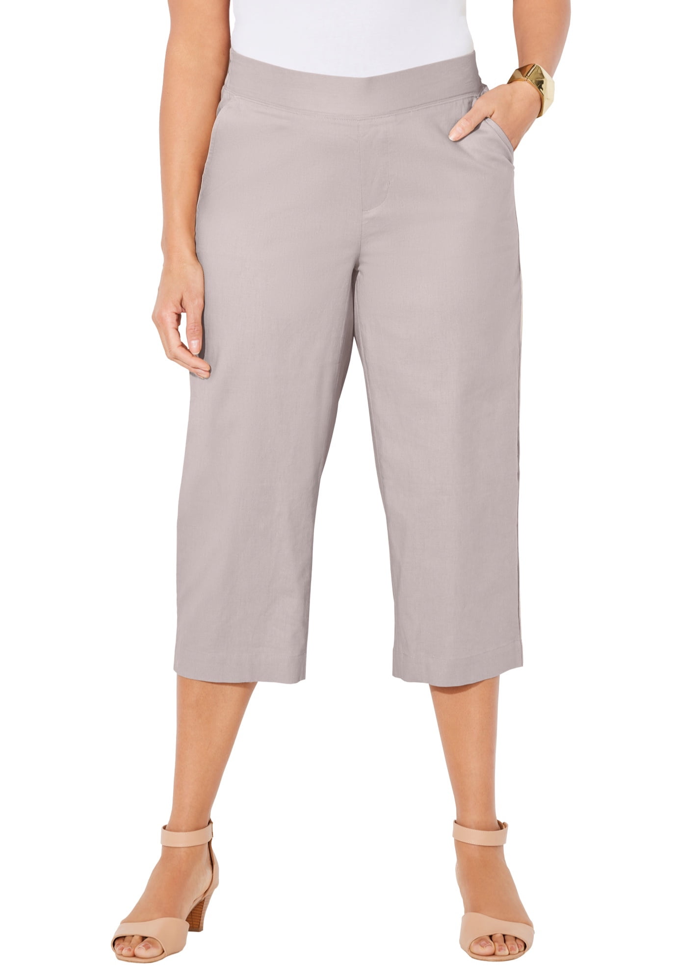 Catherines Women's Plus Size Flat Front Linen Capri - Walmart.com