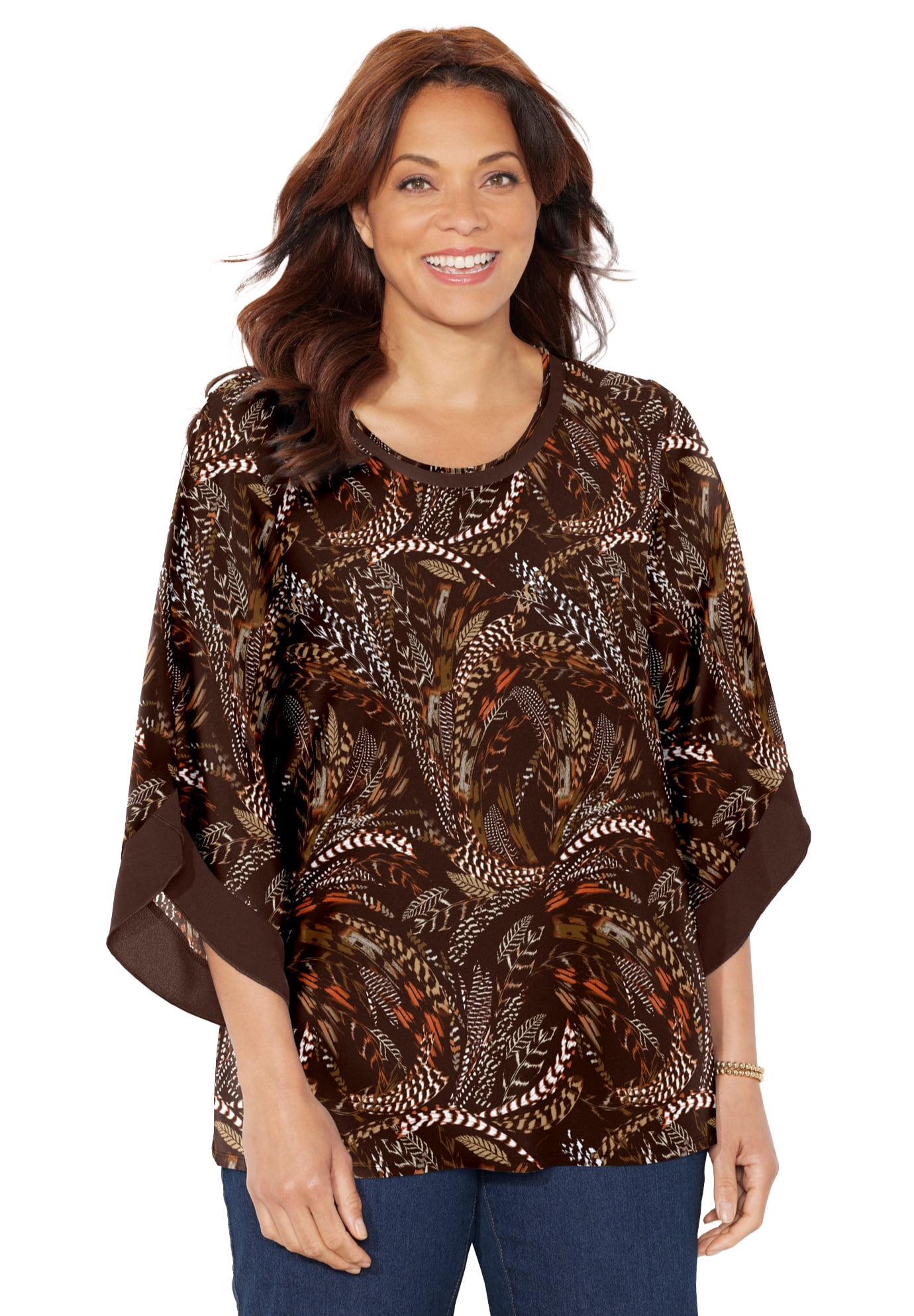 Catherines Women's Plus Size Dream Drape Flutter Sleeve Top - Walmart.com