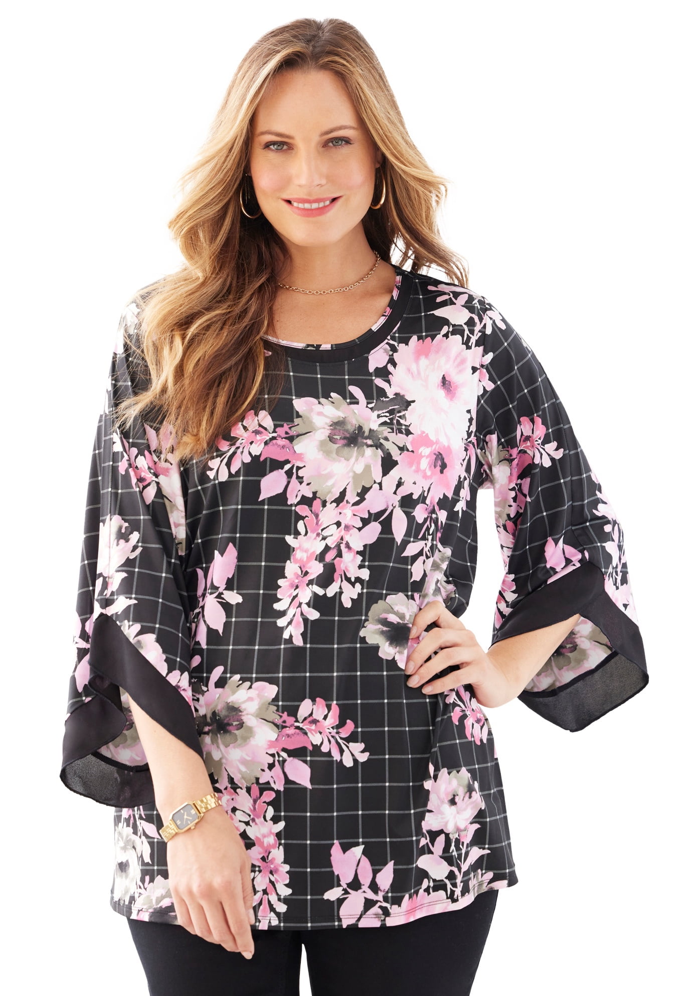 Catherines Women's Plus Size Flutter Sleeve Tunic - Walmart.com