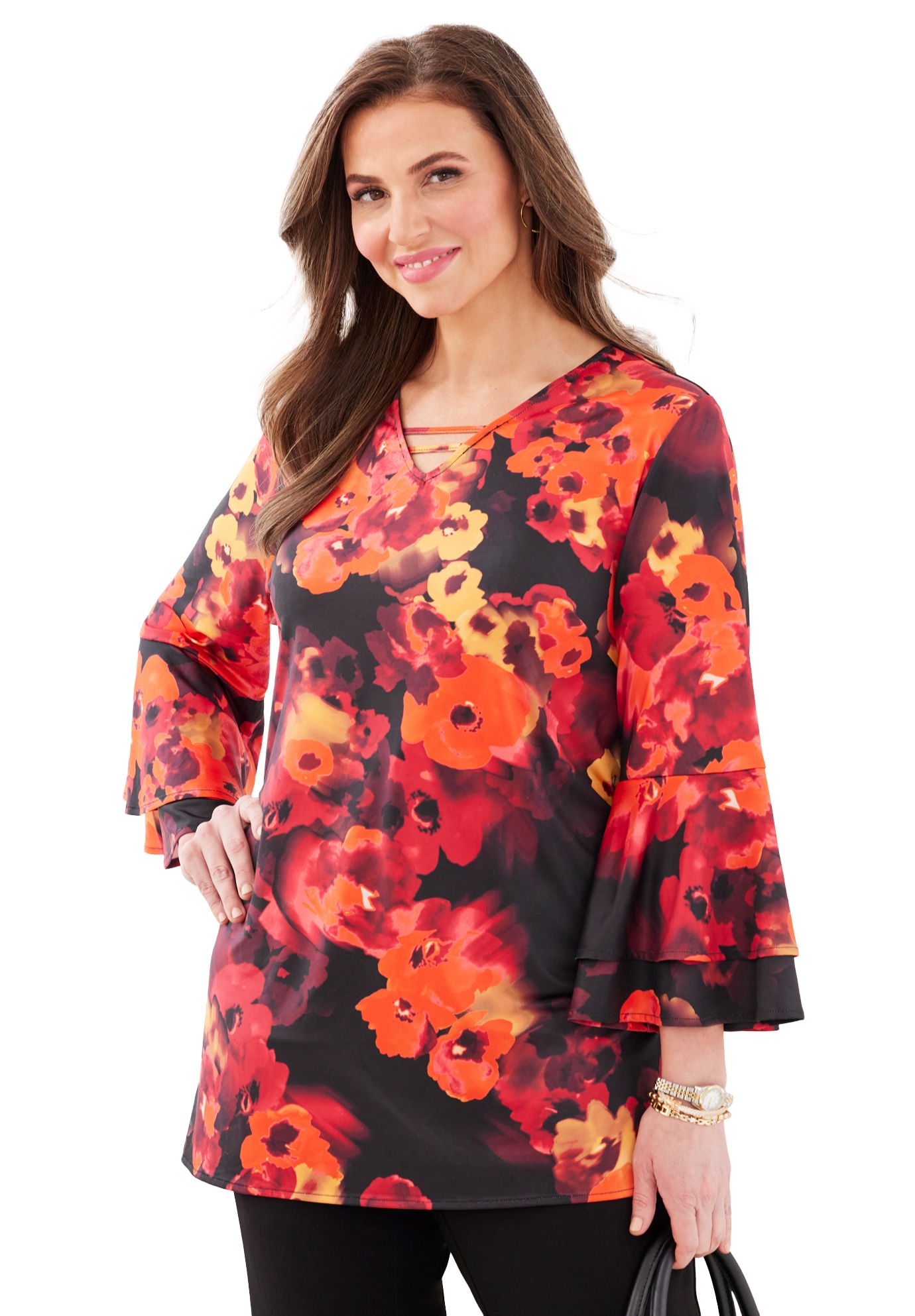 Catherines Women's Plus Size Flutter Sleeve V-Neck Top - Walmart.com