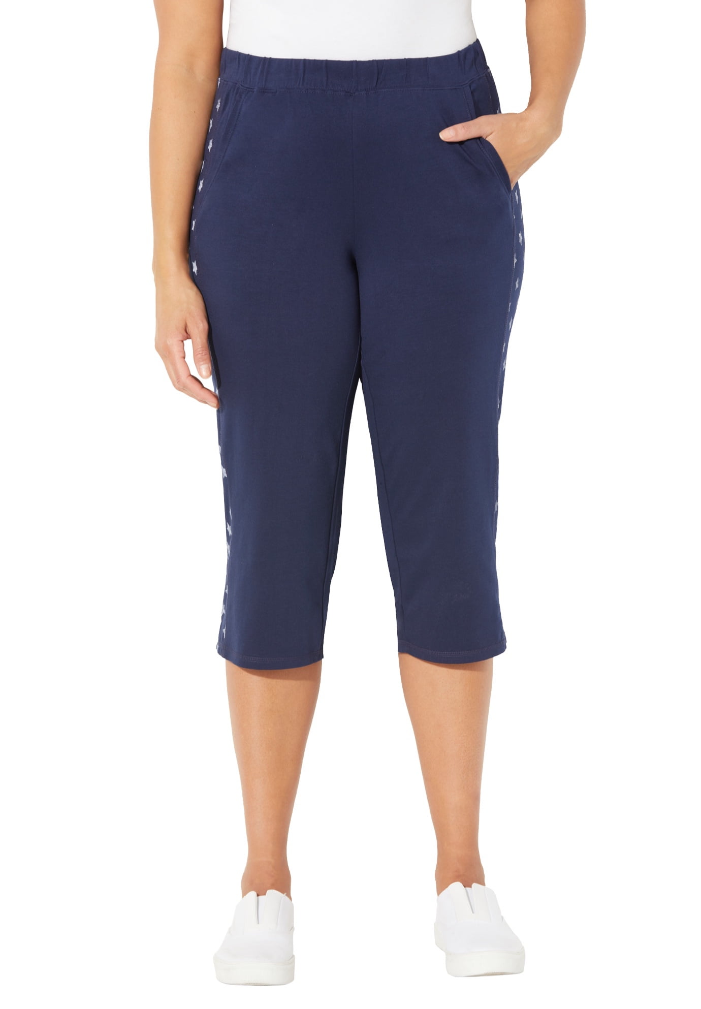 Catherines Women's Plus Size French Terry Stars Aligned Capri - 2X ...