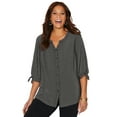 Catherines Women's Plus Size Georgette Buttonfront Tie Sleeve Cafe ...