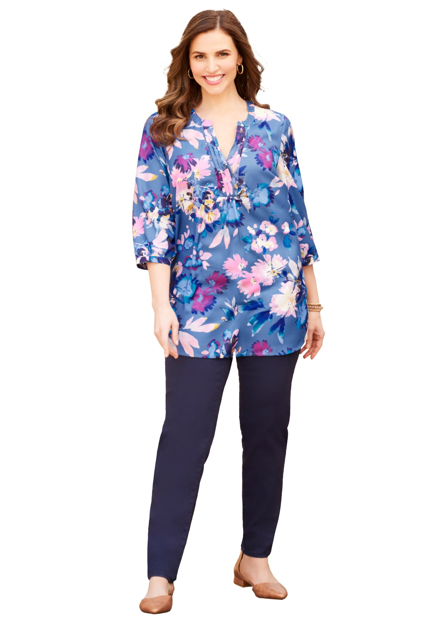Catherines Women's Plus Size Georgette Pintuck Tunic - Walmart.com