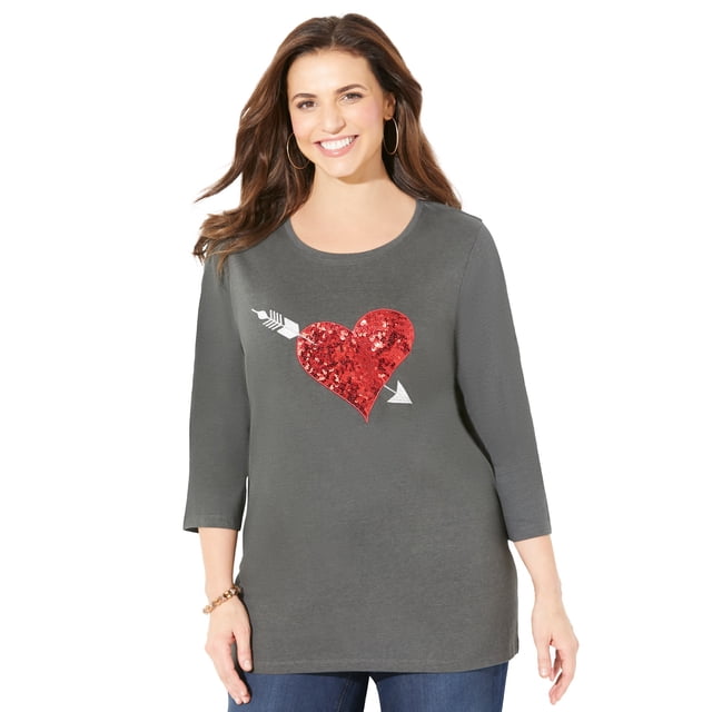 Catherines Women's Plus Size Glitter Graphic Tee - Walmart Business ...