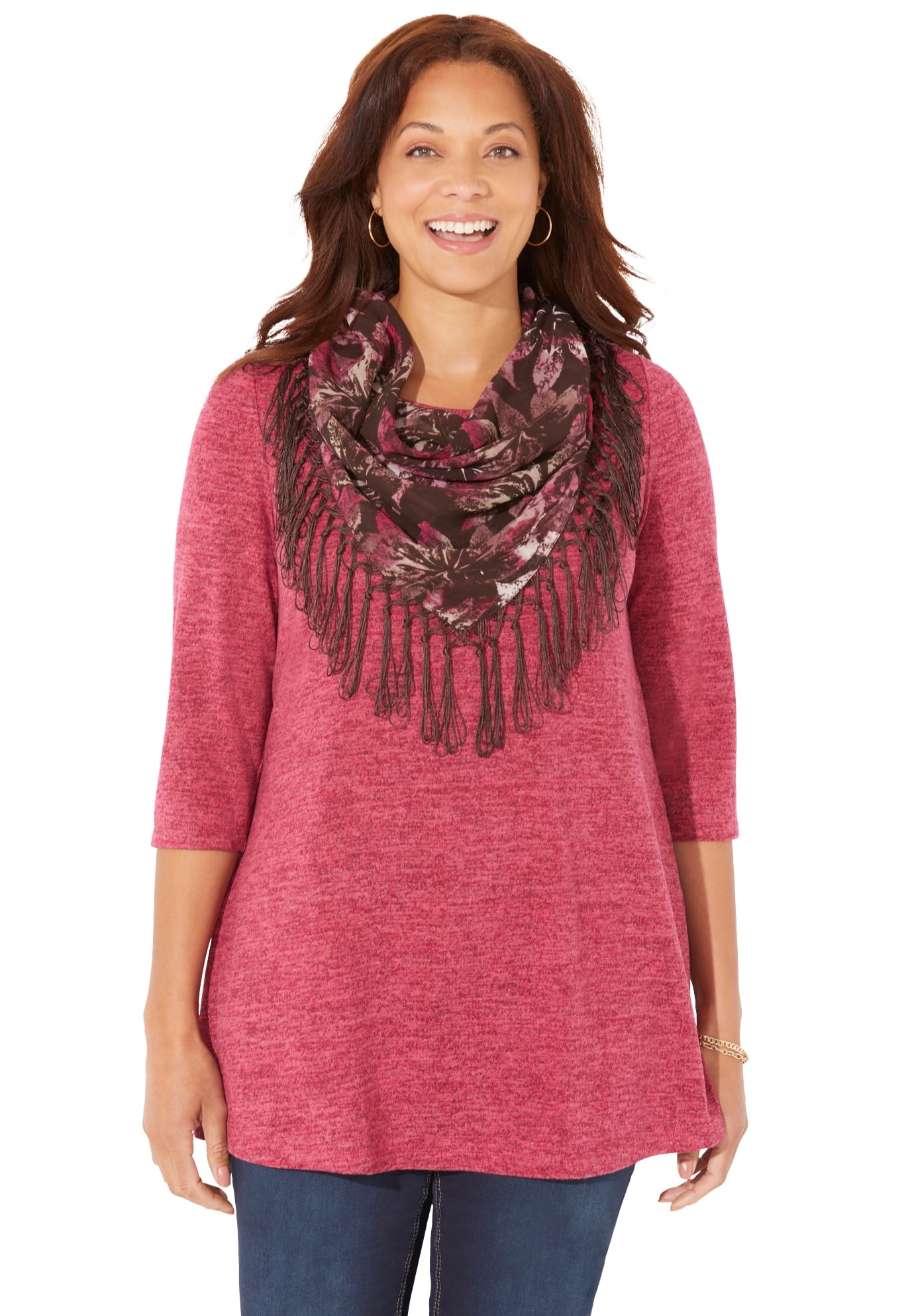 Catherines Women's Plus Size Impossibly Soft Tunic & Scarf Duet ...
