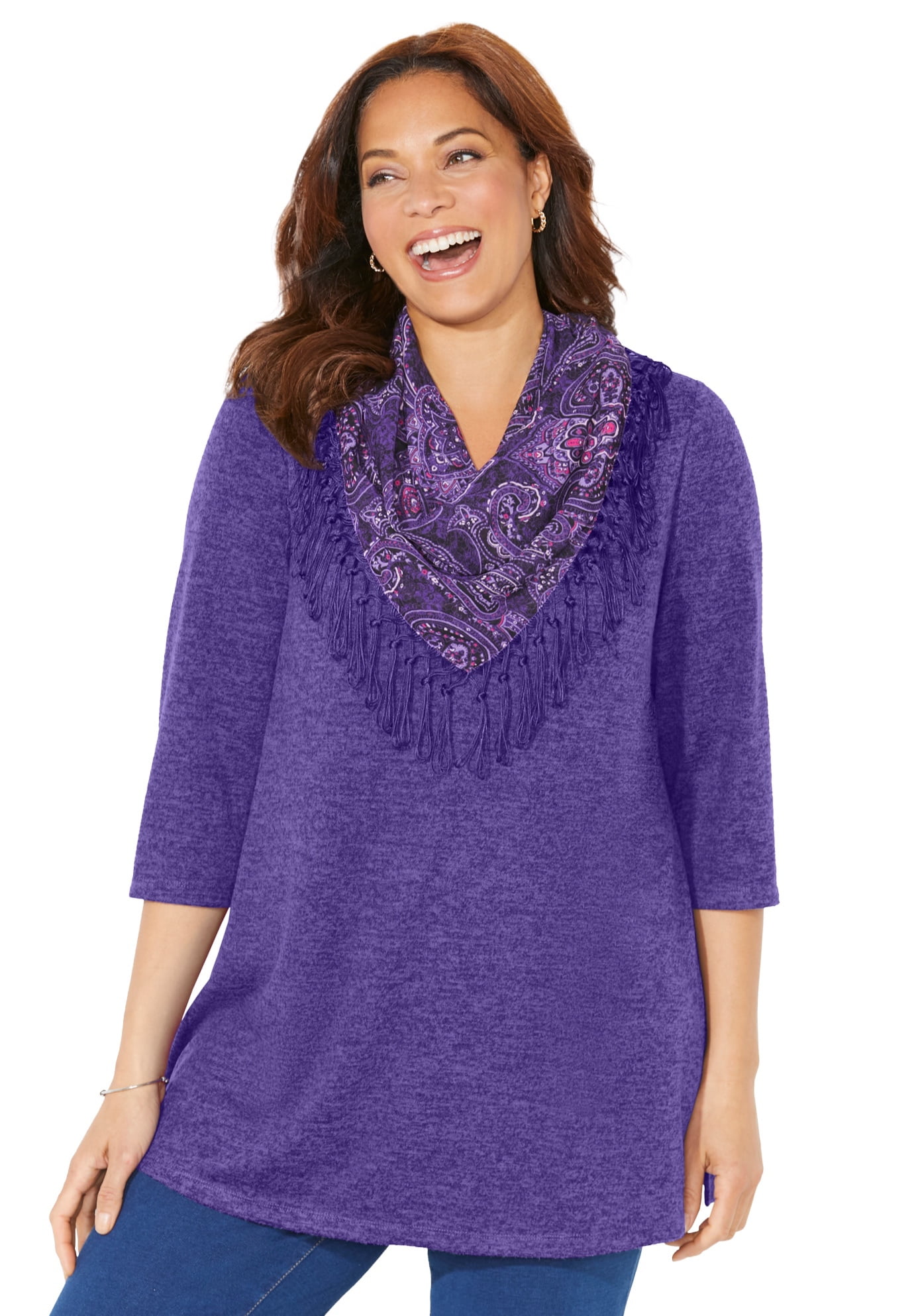 Catherines Women's Plus Size Impossibly Soft Tunic & Scarf Duet ...