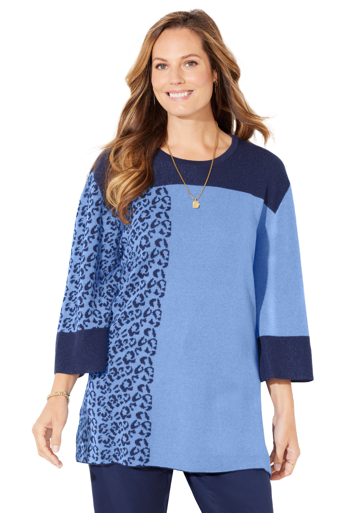 Catherines Women's Plus Size Jacquard Colorblock Pullover - Walmart.com