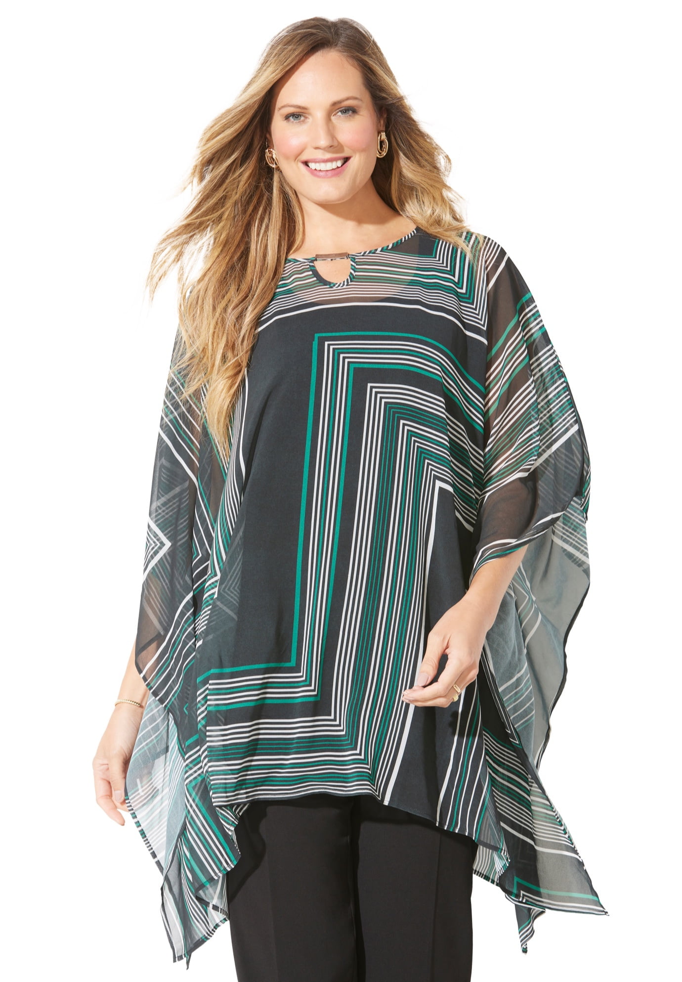 Catherines Women's Plus Size Keyhole Georgette Poncho - Walmart.com