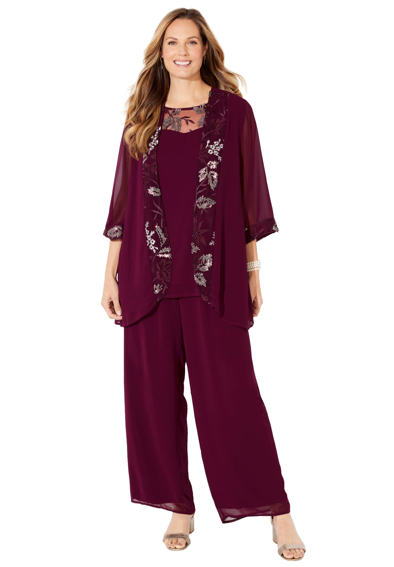Catherines Women's Plus Size Lavish Lace 3-Piece Pant Set - Walmart.com
