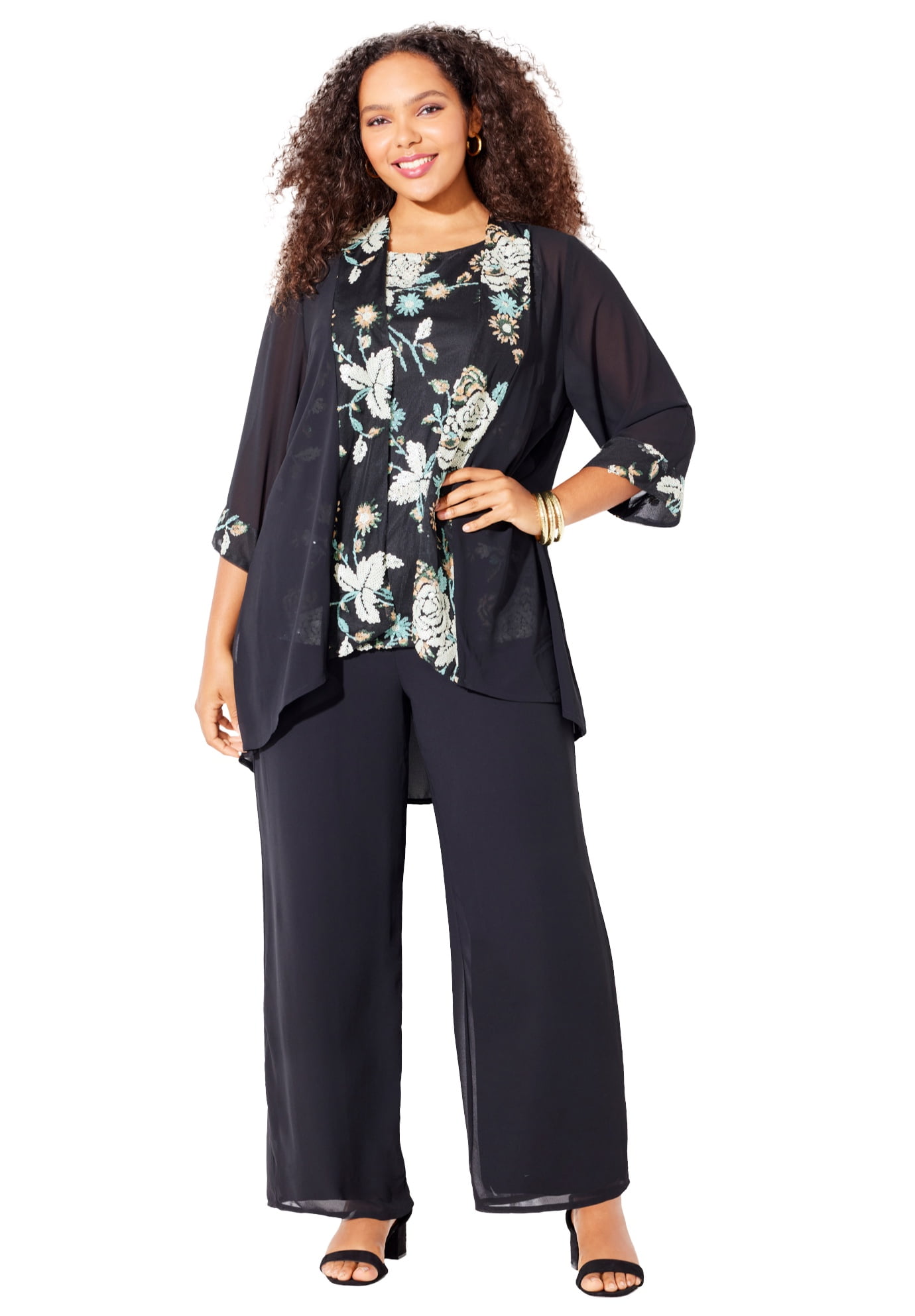 Catherines Women's Plus Size Lightweight Embroidered Sequin 3-Piece ...