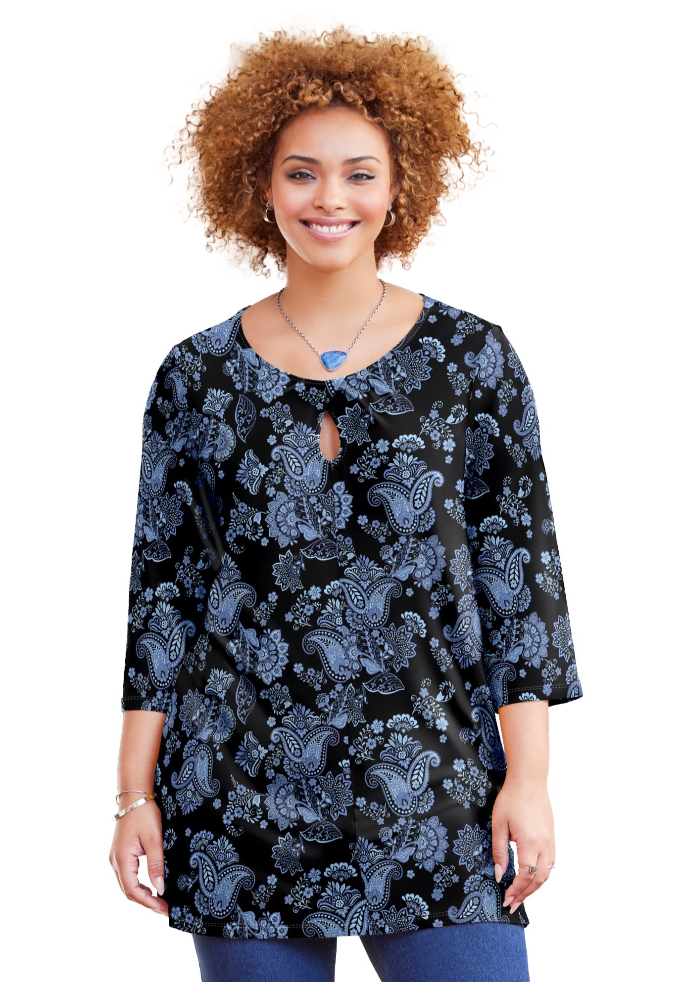 Catherines Women's Plus Size Liz&Me Swing Tunic Top - 1X, Black French ...