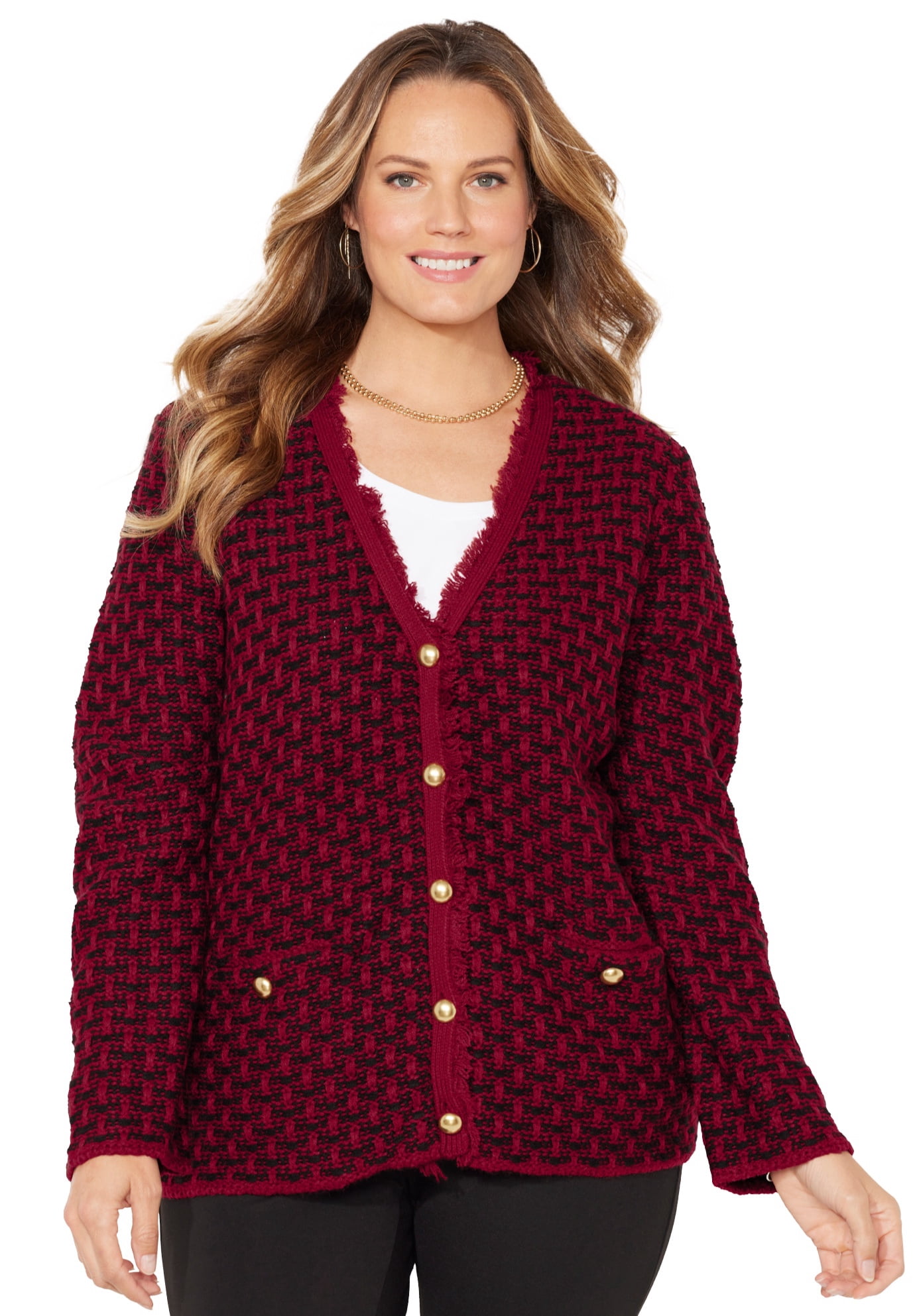 Catherines Women's Plus Size Liz&Me Tweed Button Cardigan - Walmart.com