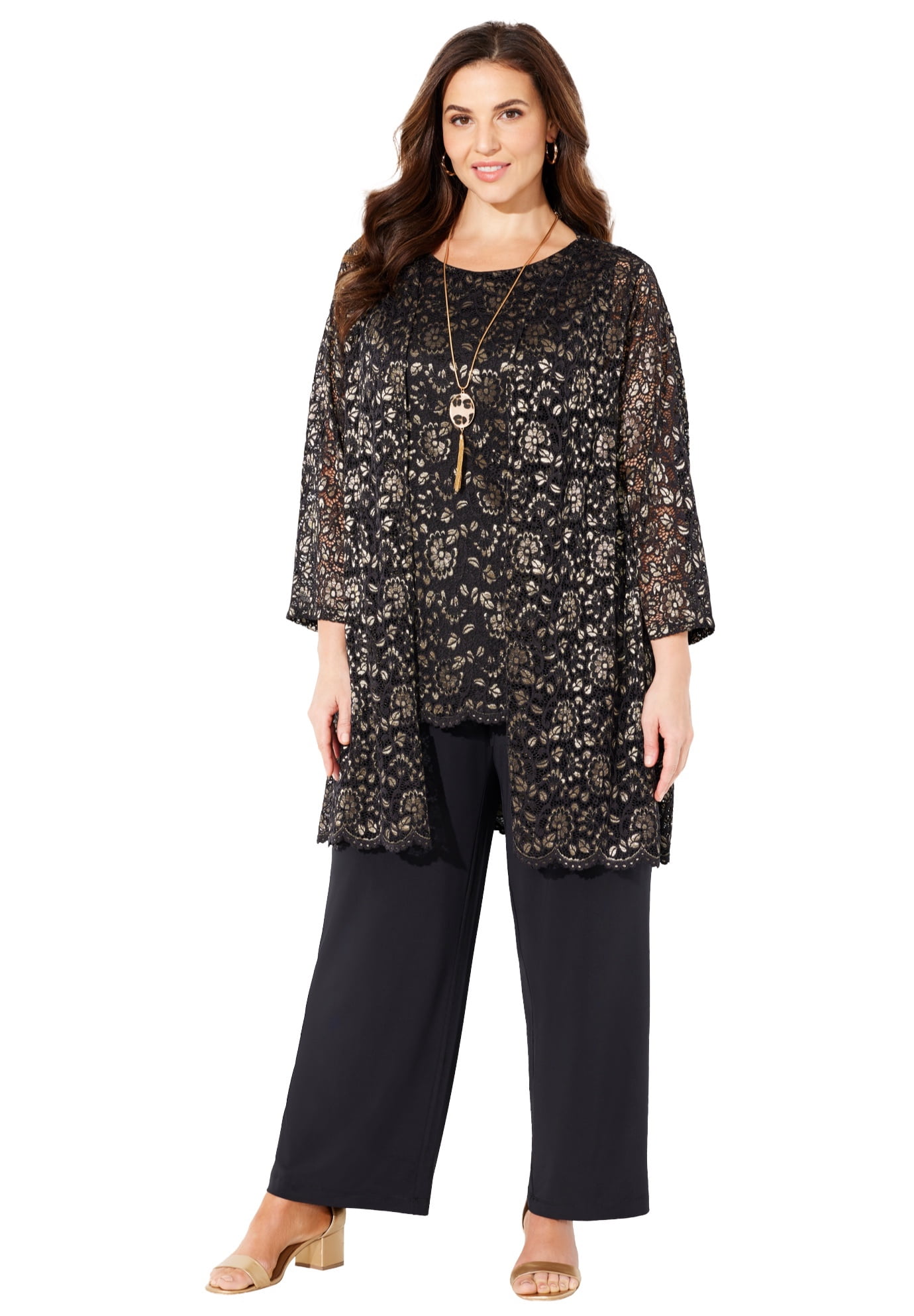 Catherines Women's Plus Size Luna Lace 3-Piece Pant Set - Walmart.com