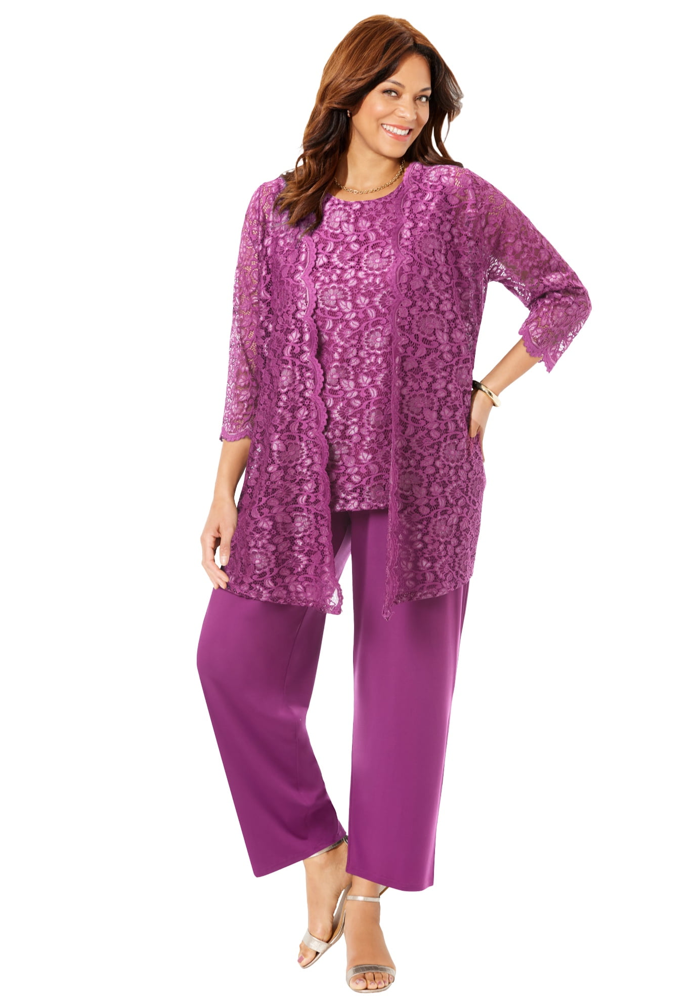 Catherines Women's Plus Size Luna Lace 3-Piece Pant Suit - Walmart.com