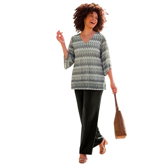 Catherines Women's Plus Size Margaret Jacquard Angel Sleeve Top ...