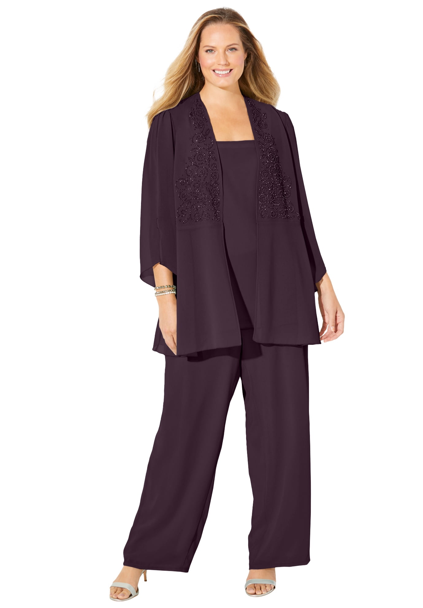 Catherines Women's Plus Size Masquerade Beaded 3-Piece Pant Suit ...