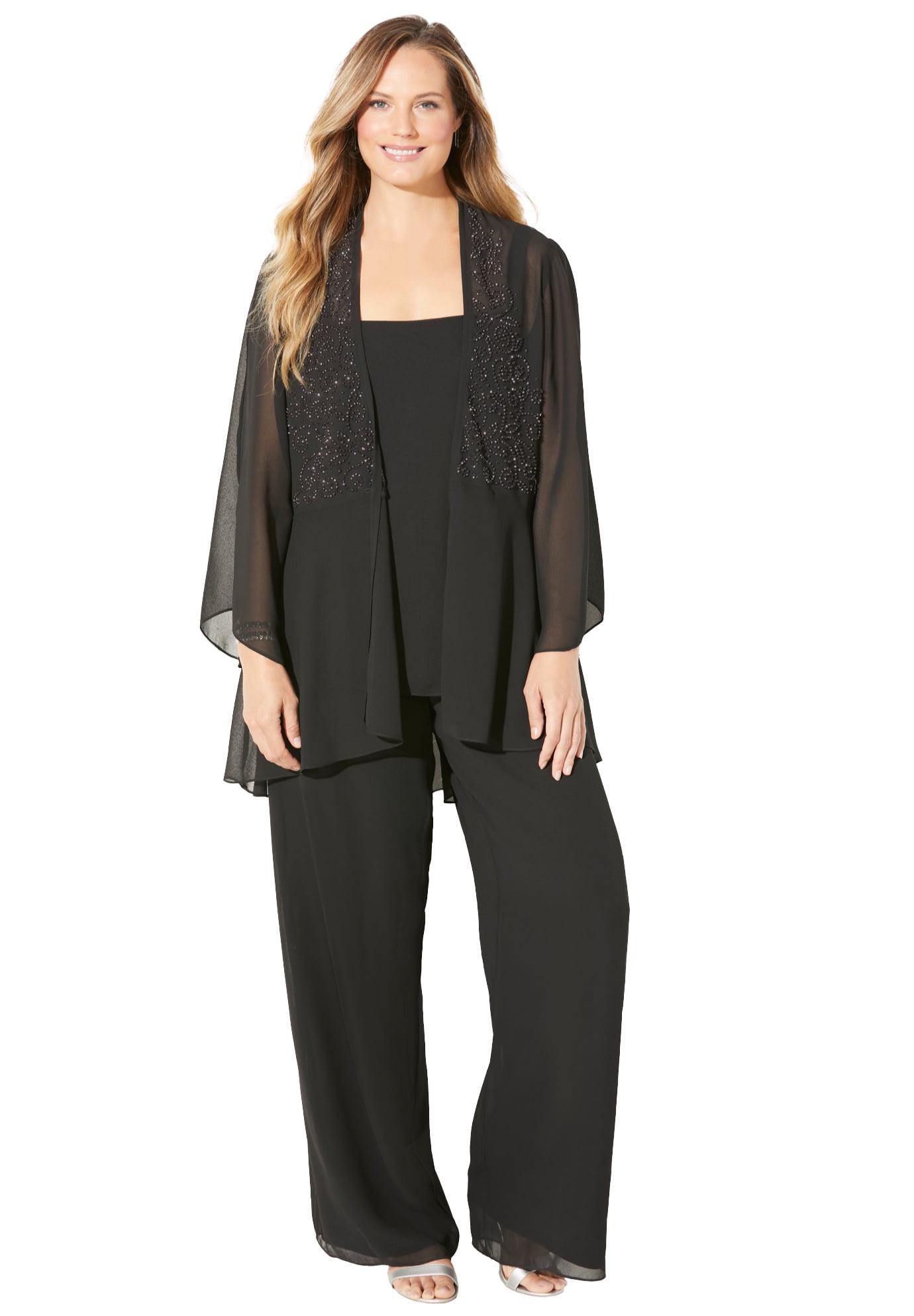 Catherines Women's Plus Size Masquerade Beaded 3-Piece Pant Suit ...