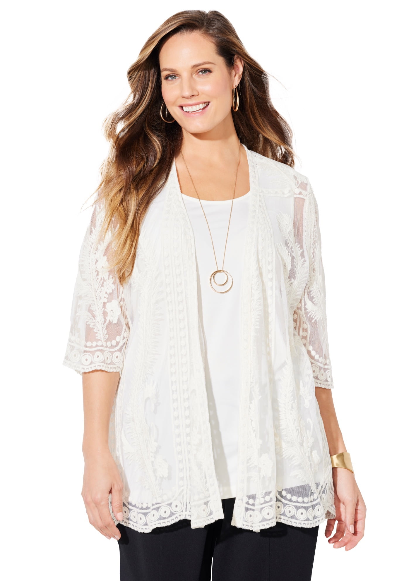 Catherines Women's Plus Size Mesh Crochet Cardigan - Walmart.com