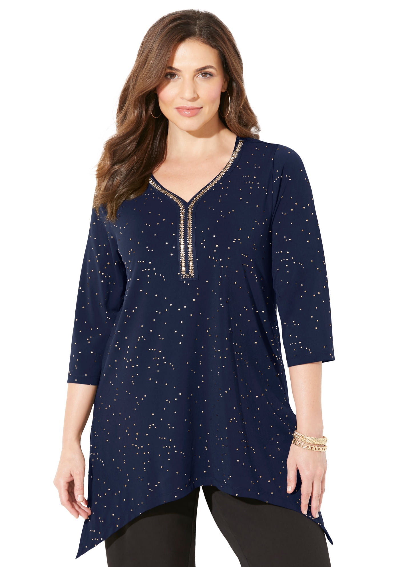 Catherines Women's Plus Size Metallic Dot Sharkbite Top - Walmart.com