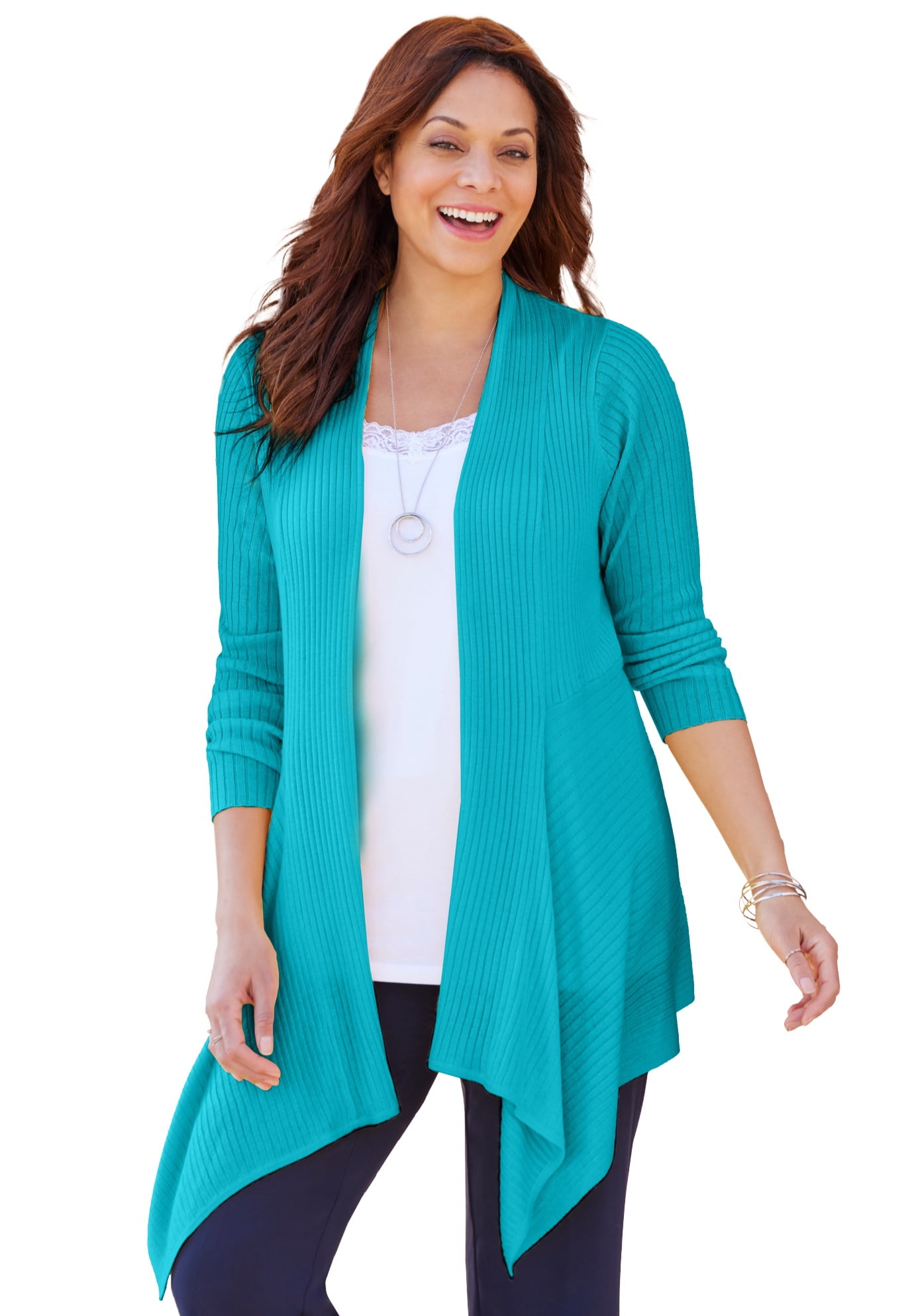 Catherines Women's Plus Size Mixed Rib Drape Cardigan - Walmart.com