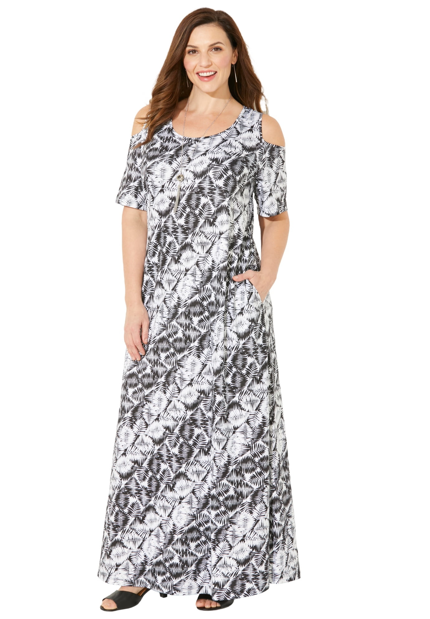 Catherines Women's Plus Size Open-Shoulder Pocket Maxi Dress - Walmart.com