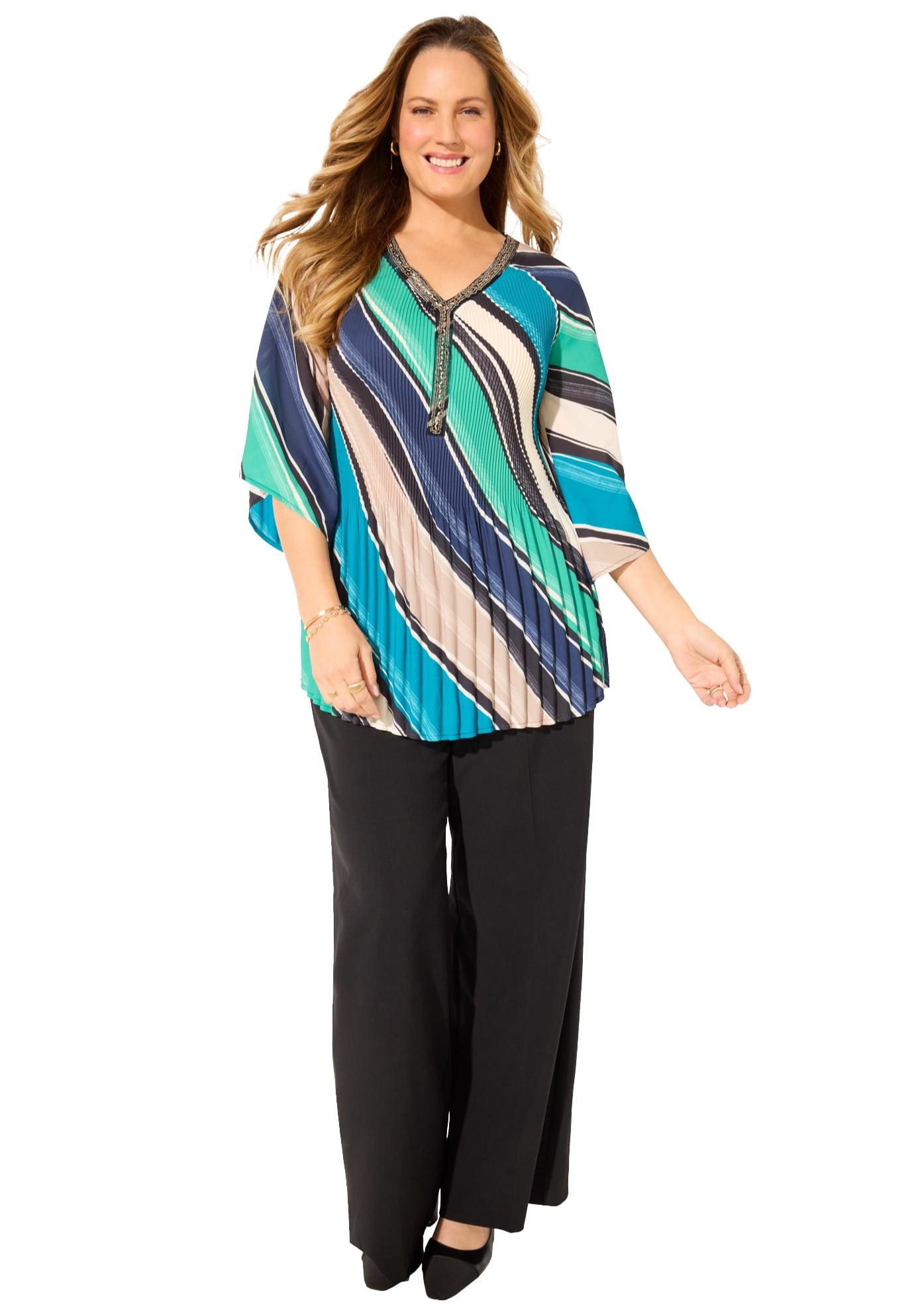 Catherines Women's Plus Size Petite Bejeweled Pleated Blouse - Walmart.com
