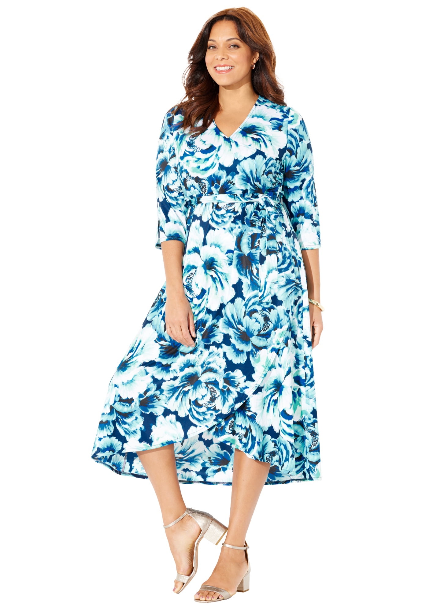 Catherines Women's Plus Size Petite Easy Faux Wrap Dress - Walmart.com