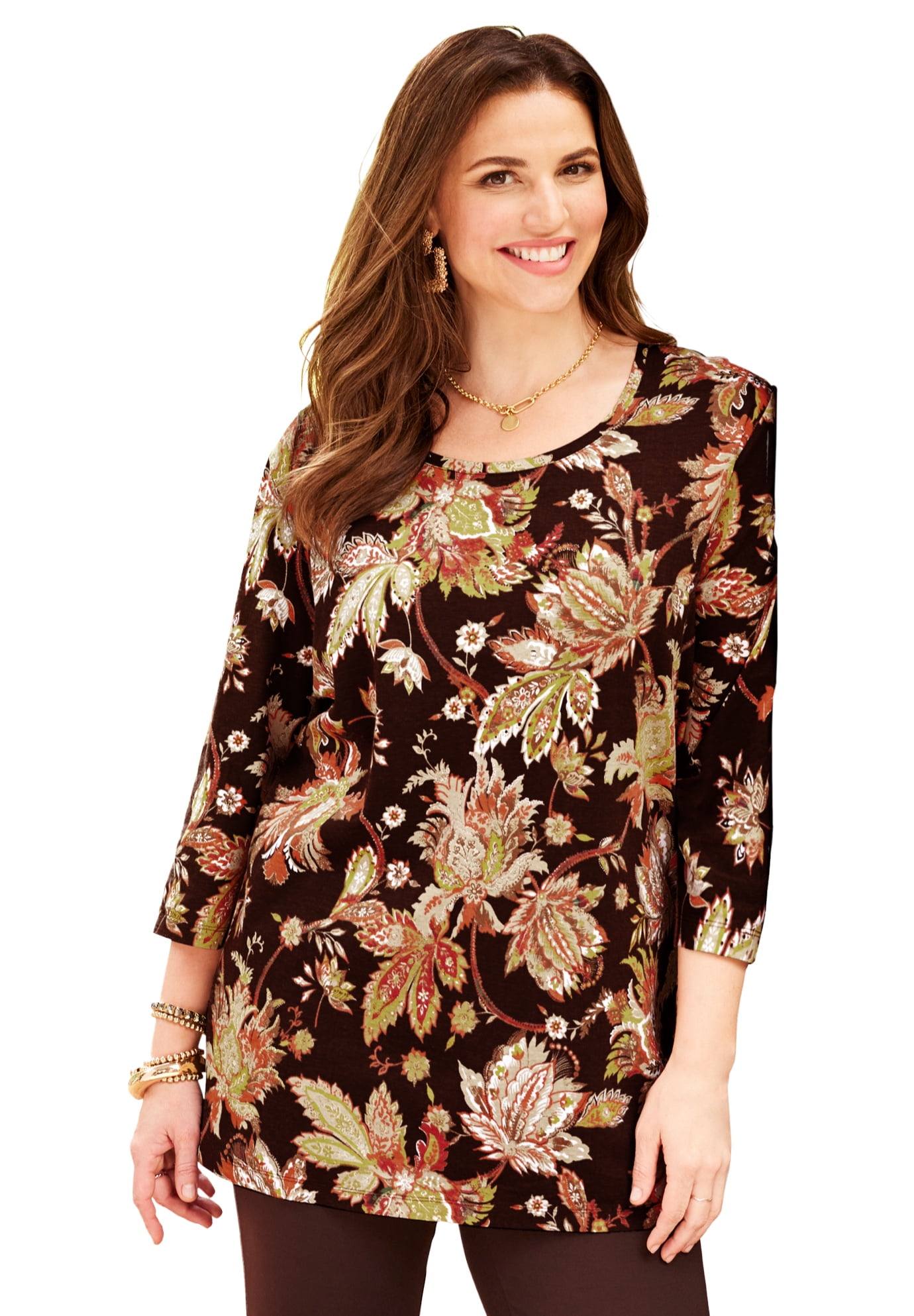 Catherines Women's Plus Size Petite Easy Fit 3/4-Sleeve Scoopneck Tunic ...