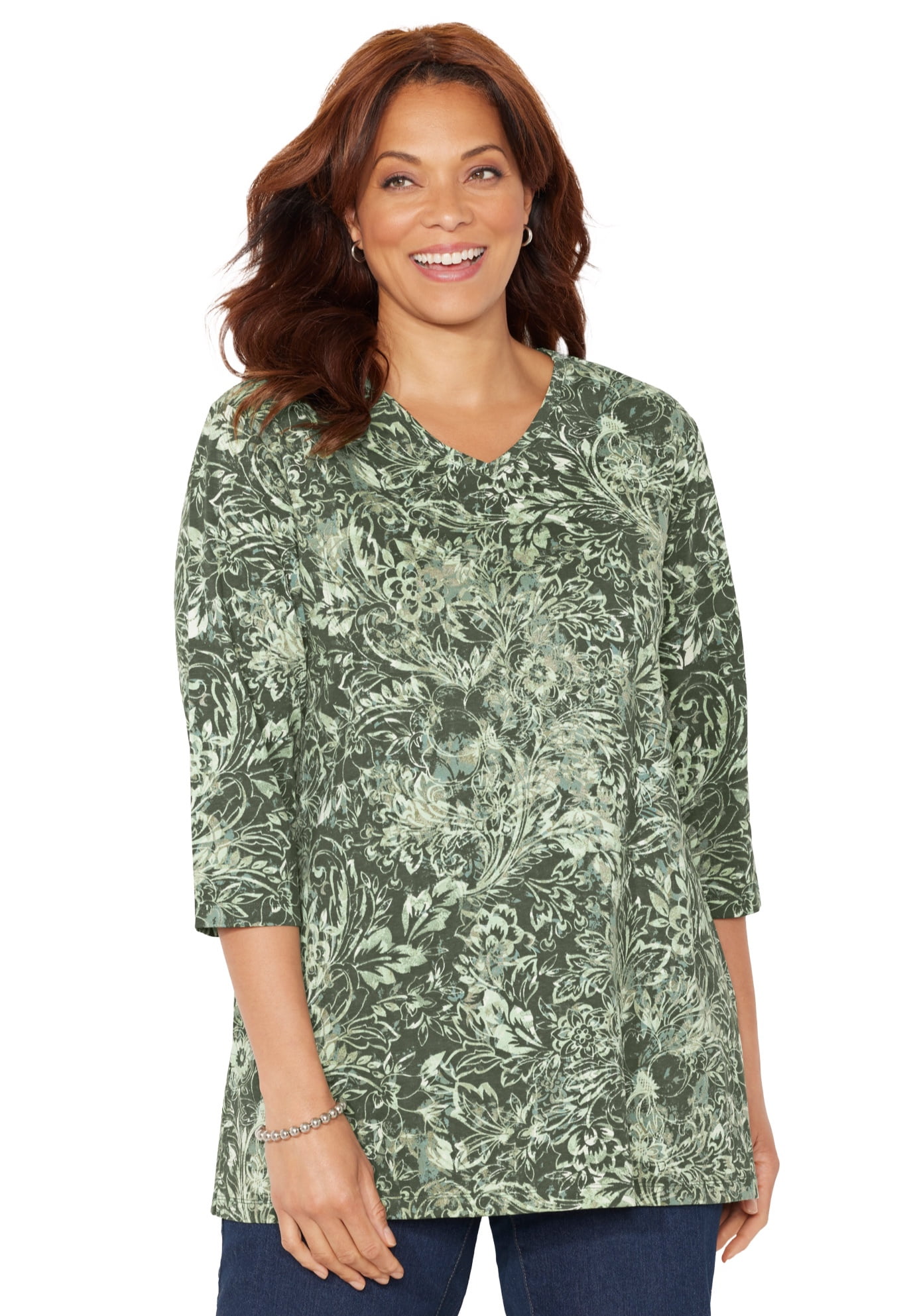 Catherines Women's Plus Size Petite Easy Fit 3/4 Sleeve V-Neck Tee ...