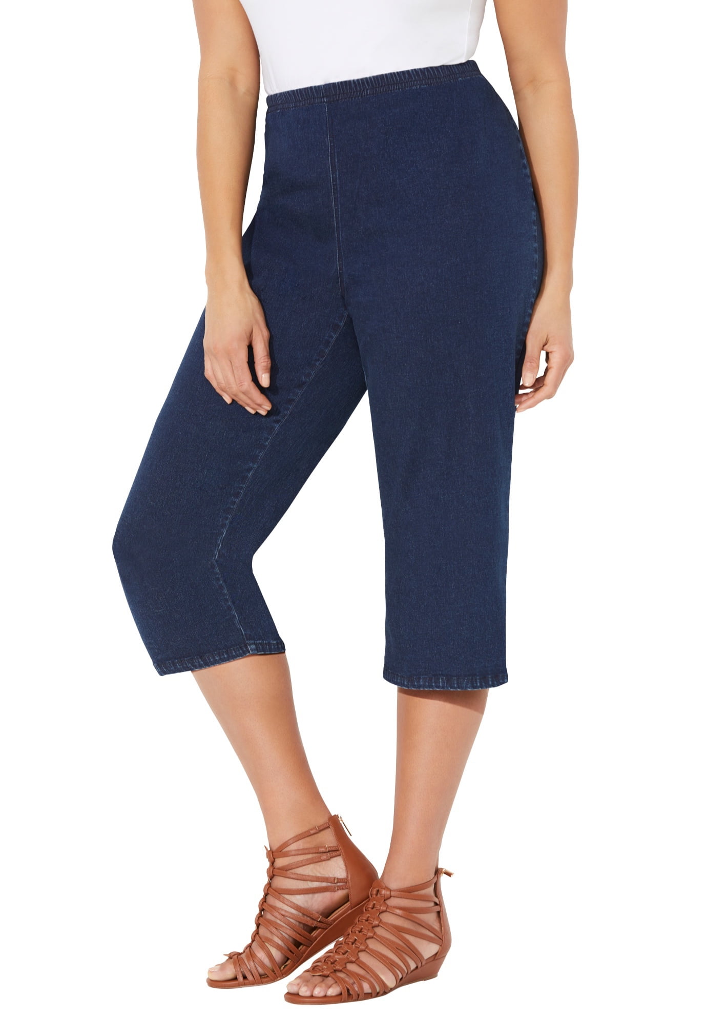 Catherines Women's Plus Size Petite Everyday Denim Pull-On Capri ...