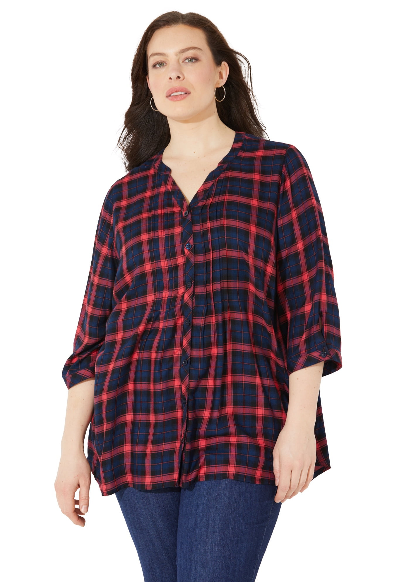 Catherines Women's Plus Size Petite Featherweight Plaid Tunic - Walmart.com